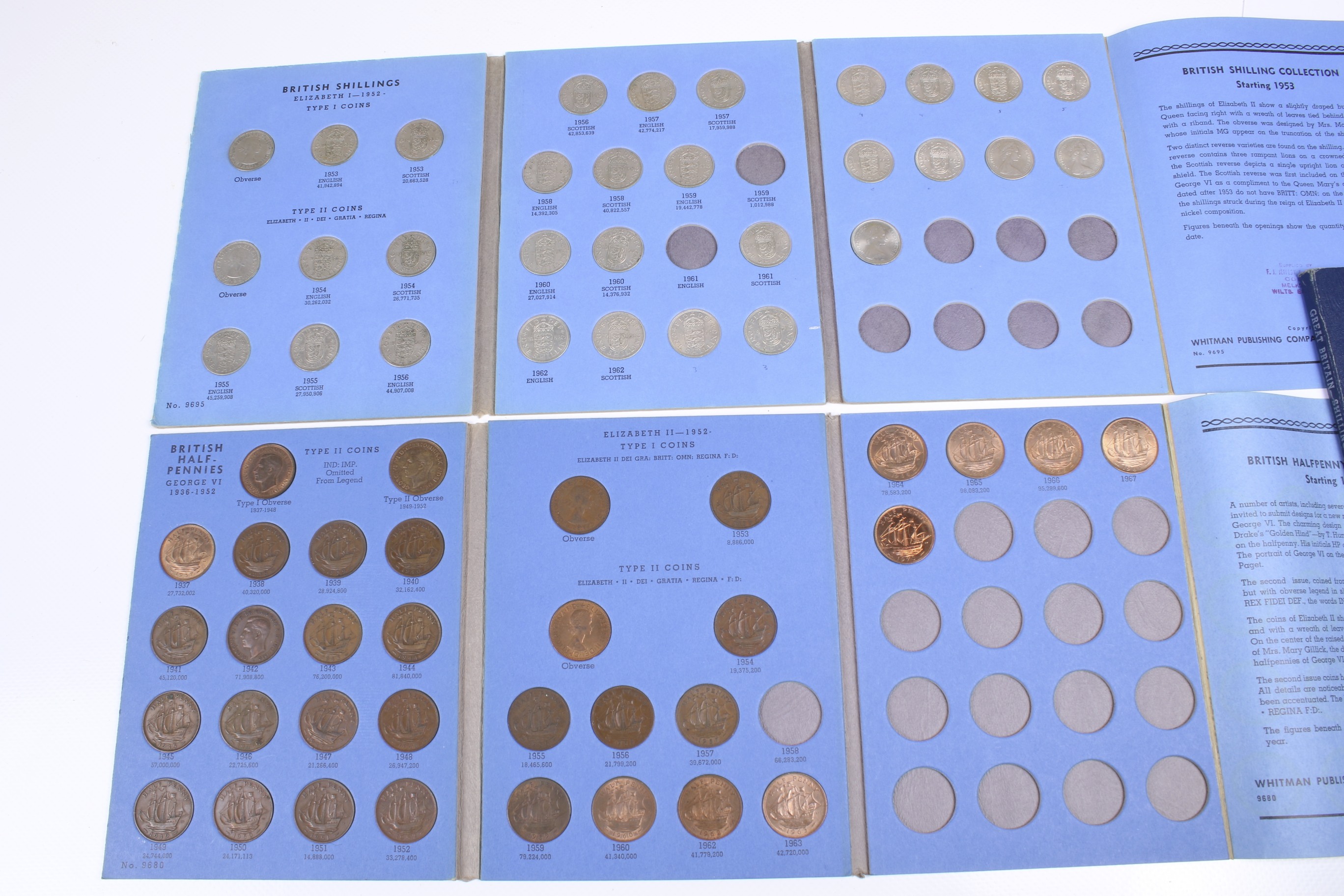 A collection of six Whitman coin folders. Including nickel shillings ...