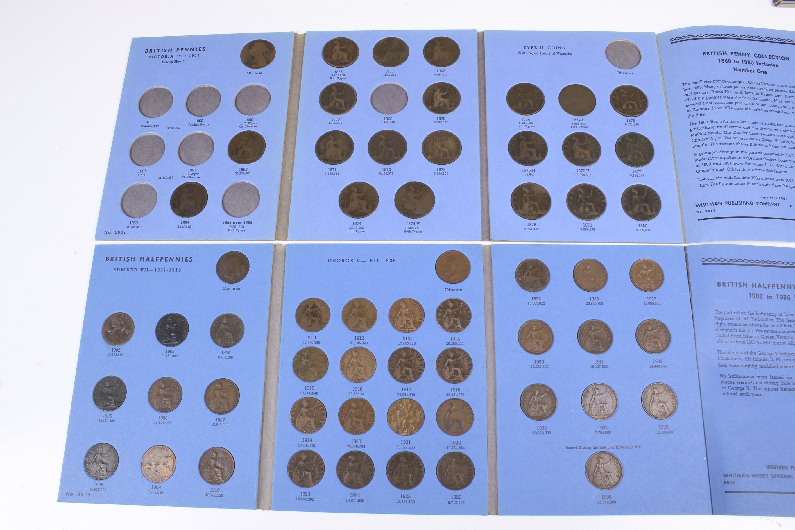 A collection of six Whitman coin folders. Including nickel shillings ...