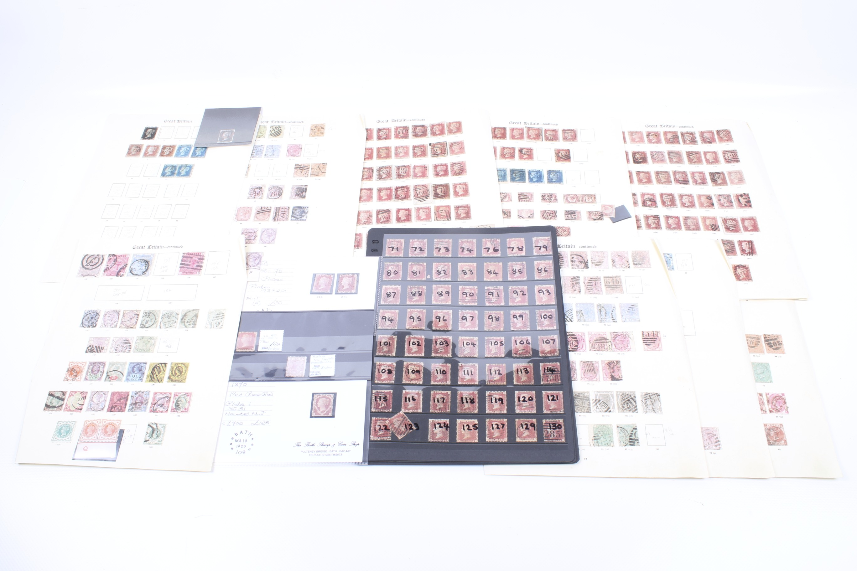 A collection of Queen Victoria stamps on album pages. Including 1840 1d ...