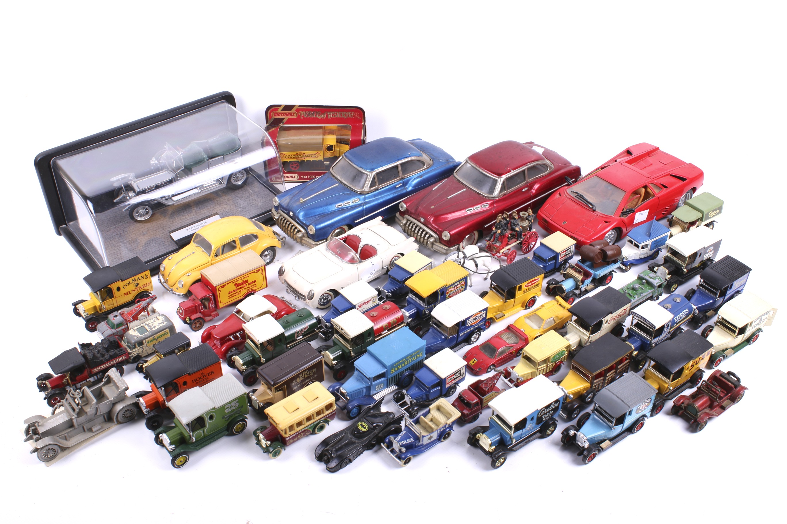 A collection of diecast cars. With 1:18 and 1:43 scales noting Matchbox ...