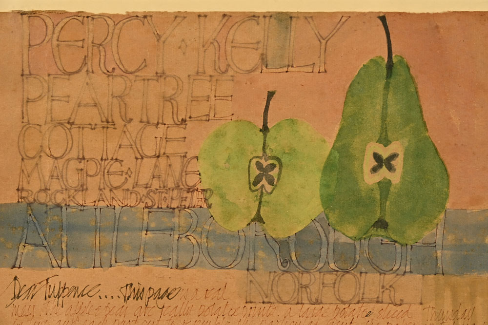 Percy Kelly (1918-1993), a watercolour illustrated letter 13/2/81 "Pear ...