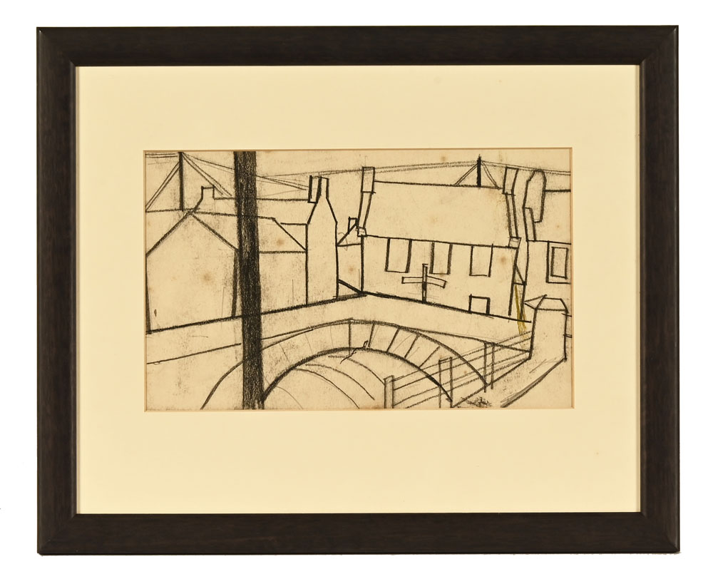Percy Kelly (1918-1993), a charcoal sketch "Bridge At Allonby". 15 cm x ...