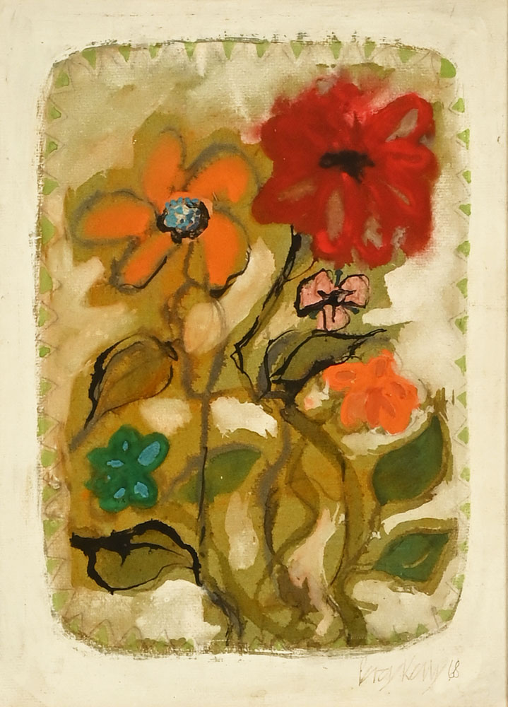 Percy Kelly (1918-1993), mixed media still life flowers. 32 cm x 23 cm ...