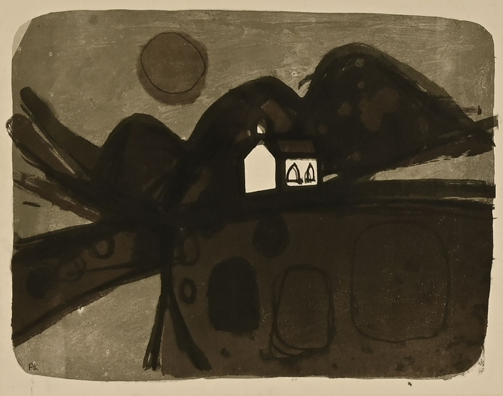 Percy Kelly (1918-1993), a lithograph "White Chapel". 30 cm x 39 cm ...