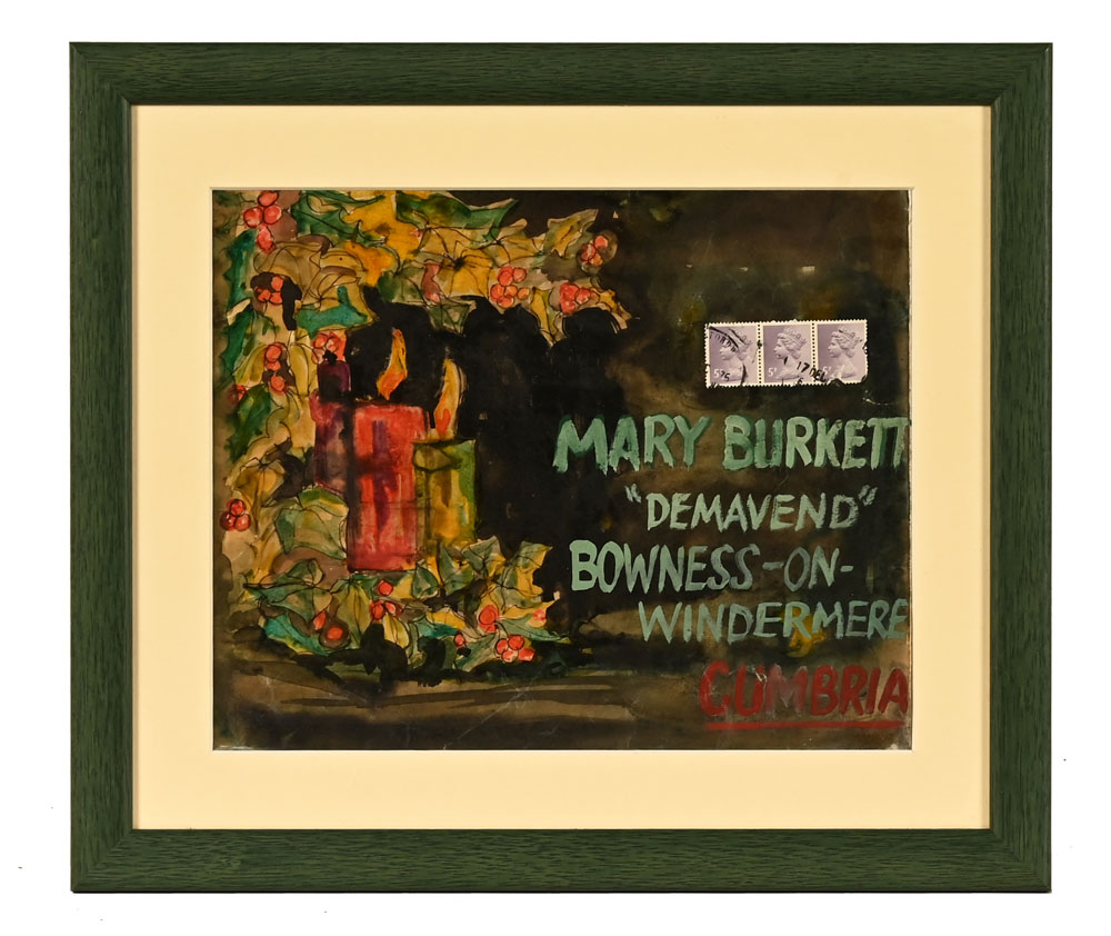 Percy Kelly (1918-1993), a watercolour and lacquer "Painted envelope to ...