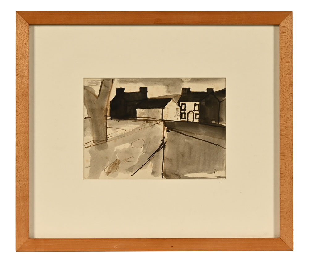 Percy Kelly (1918-1993), a watercolour "Village". 12 cm x 17 cm ...