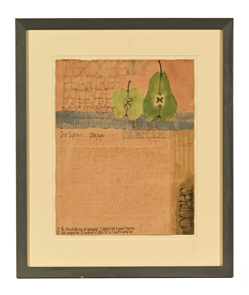 Percy Kelly (1918-1993), a watercolour illustrated letter 13/2/81 "Pear ...