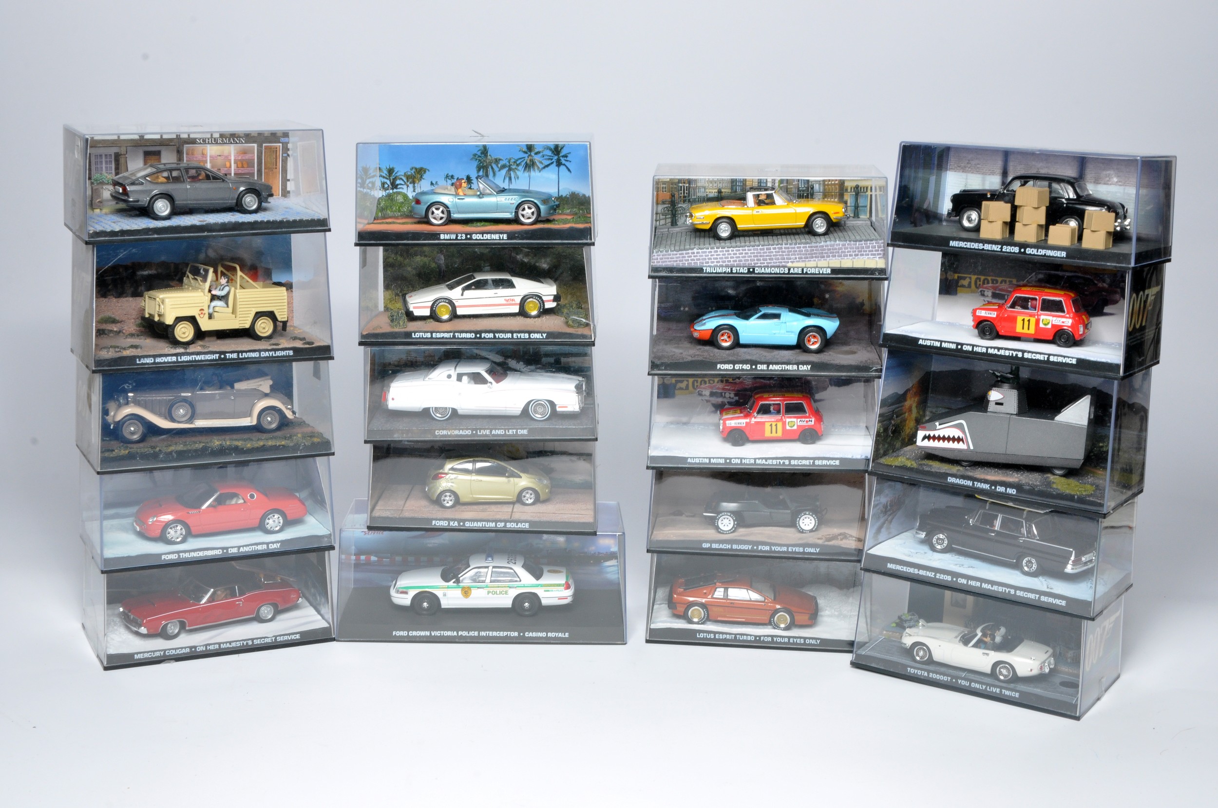 A collection of 20 1/43 diecast model vehicles from the Films of James ...