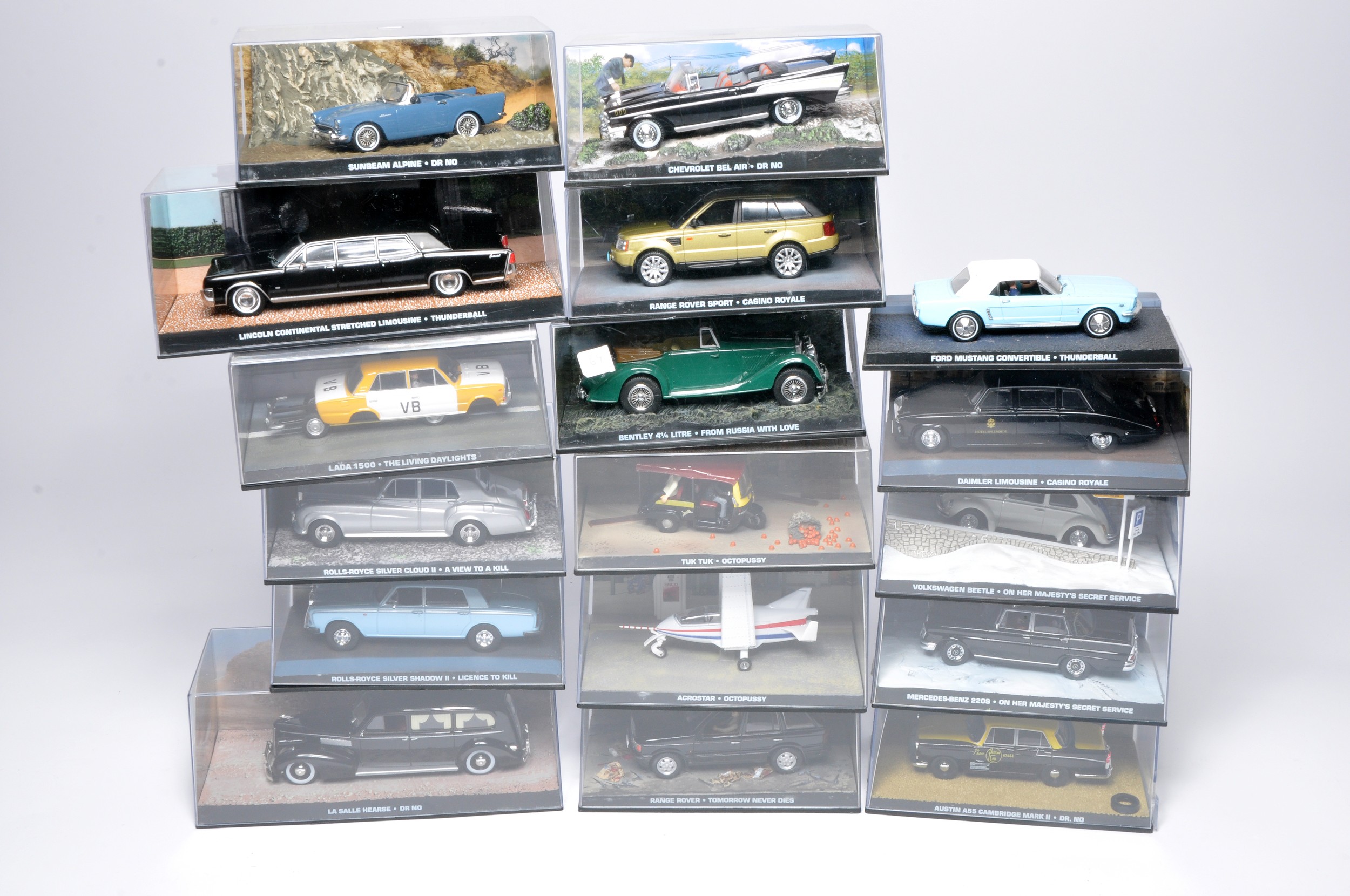 A collection of 17 1/43 diecast model vehicles from the Films of James ...