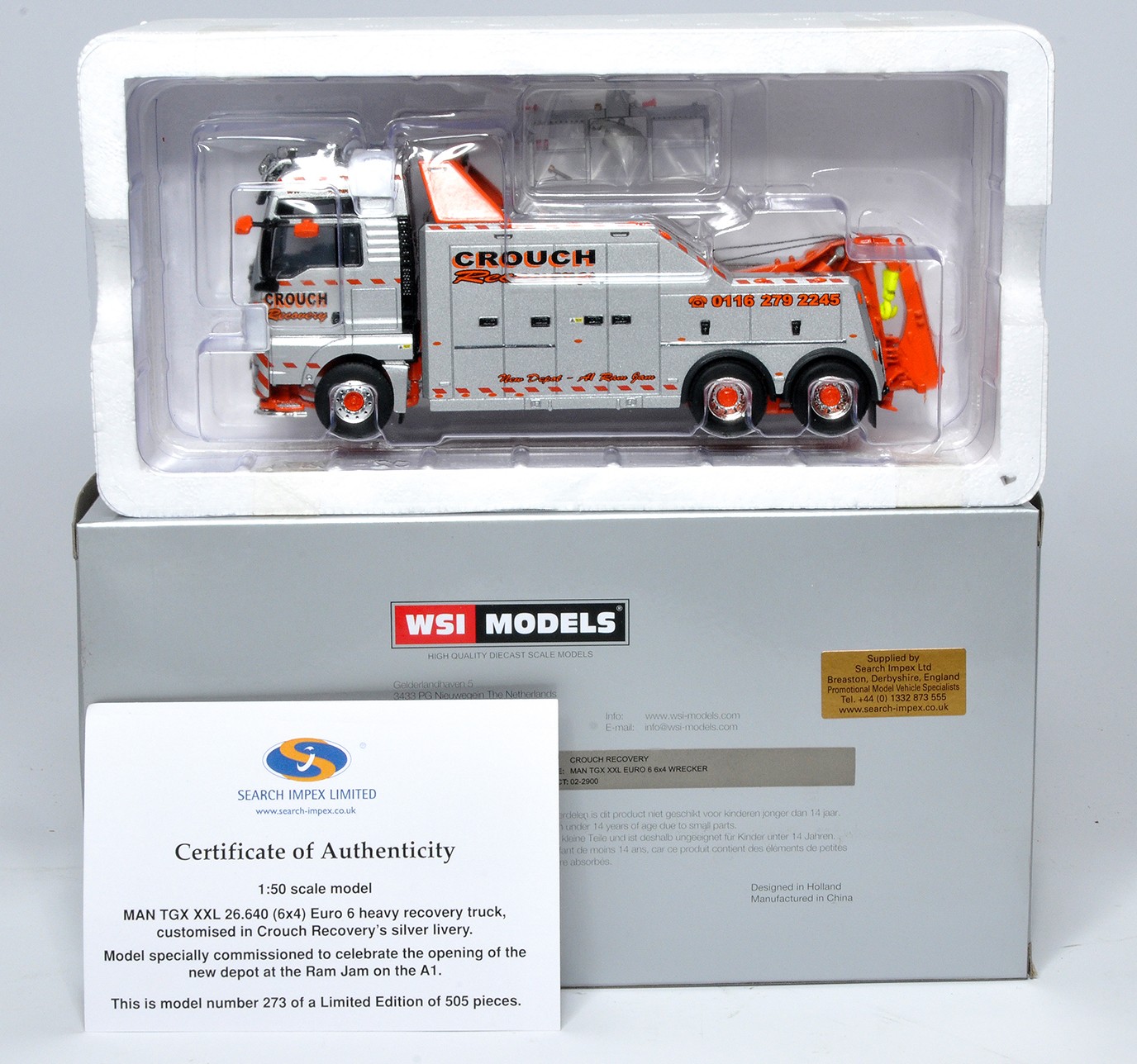WSI 1/50 diecast model truck issue comprising MAN TGX XXL Recovery ...