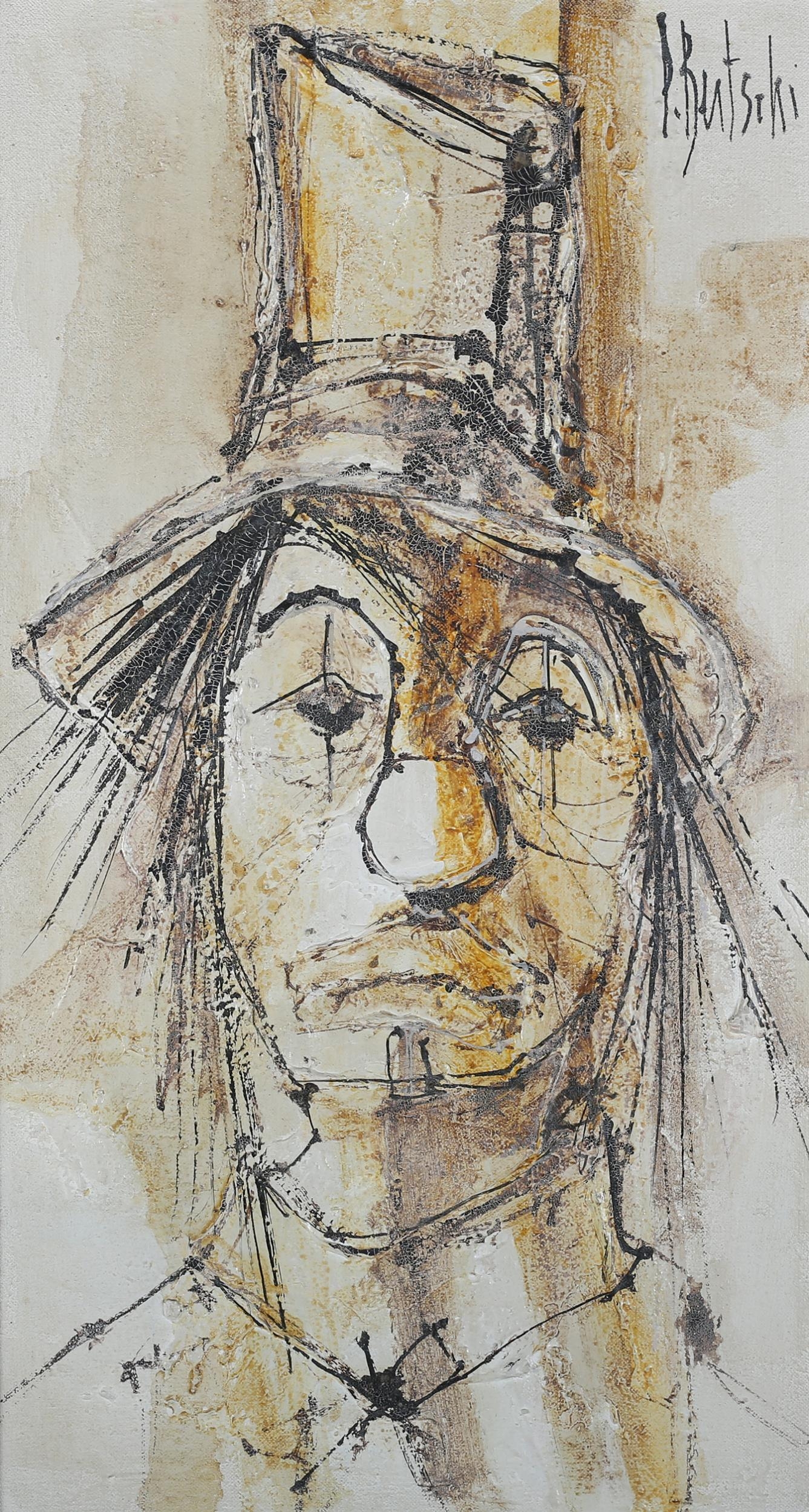 P Butschi mid-20th century, Clown, head and shoulders portrait, oil on ...
