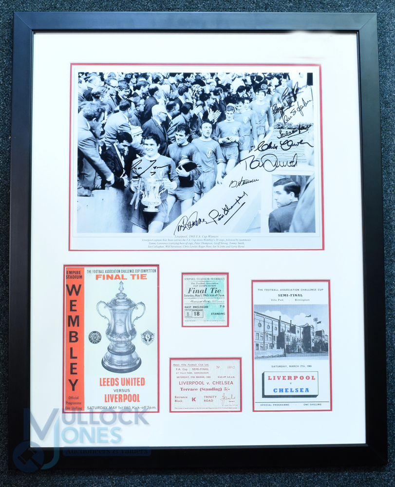 23" x 28" Framed & glazed 1965 Liverpool FC montage with b&w photo of ...