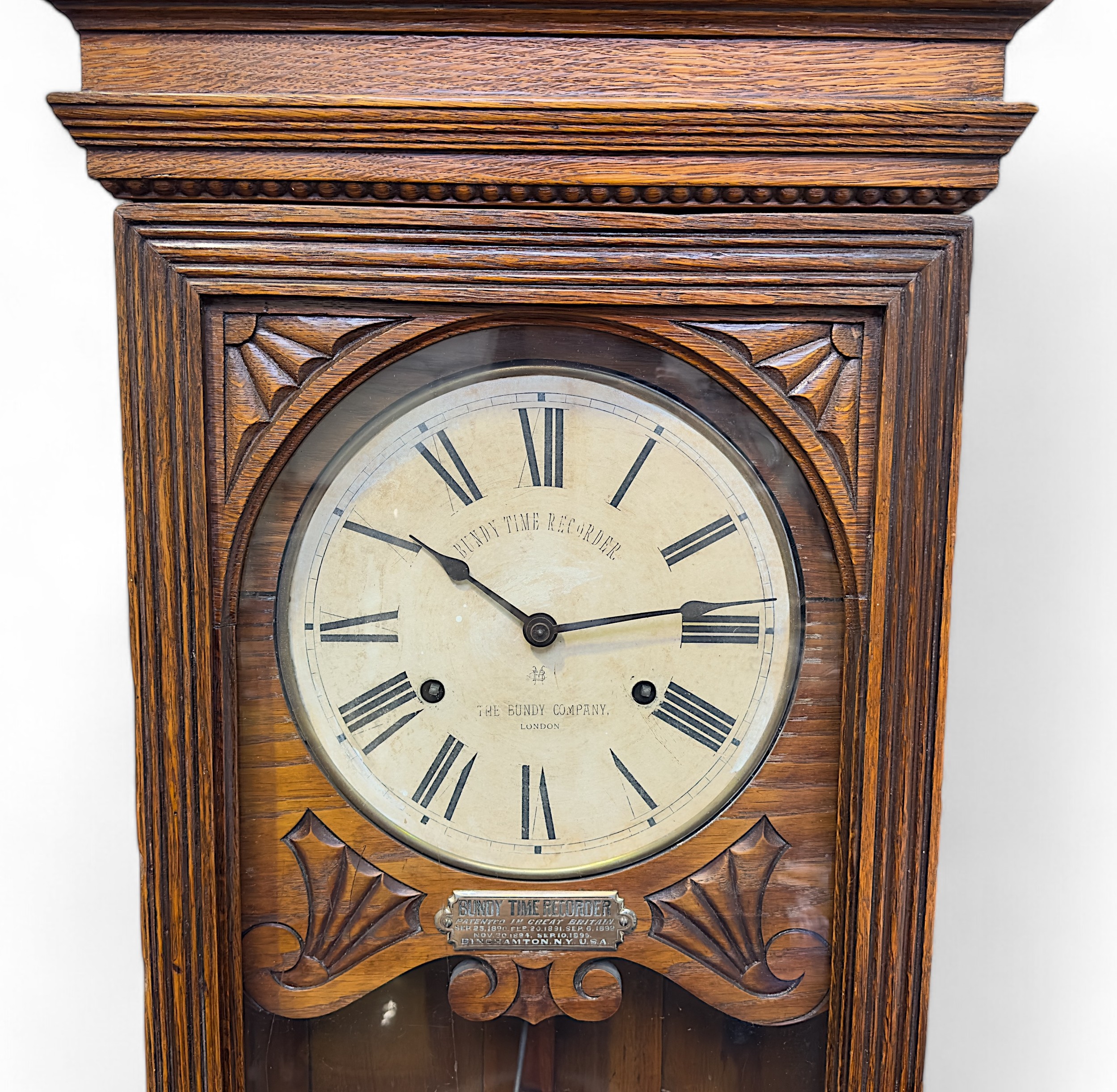 An American 19th century oak cased Bundy Time Recorder, Binghamton NY ...