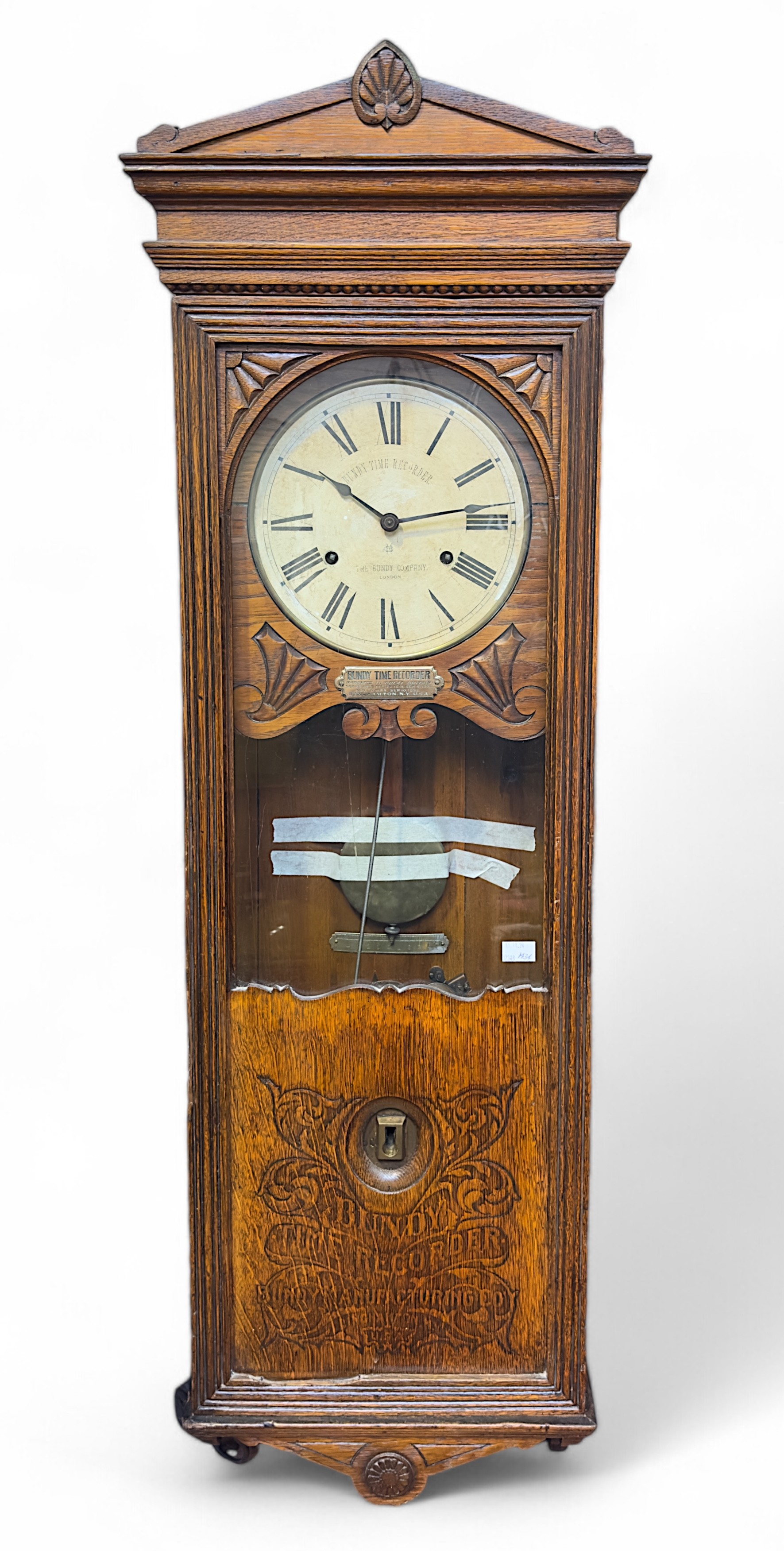 An American 19th century oak cased Bundy Time Recorder, Binghamton NY ...