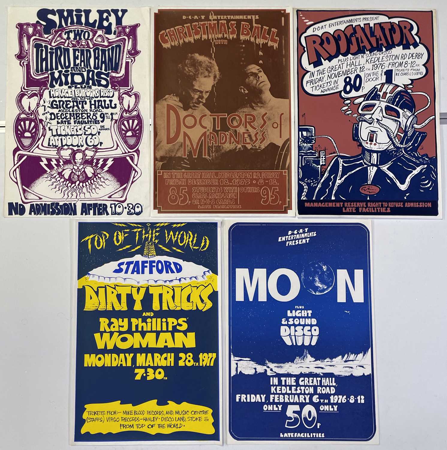 Five original c 1970s concert posters, chiefly for events at Derby's ...