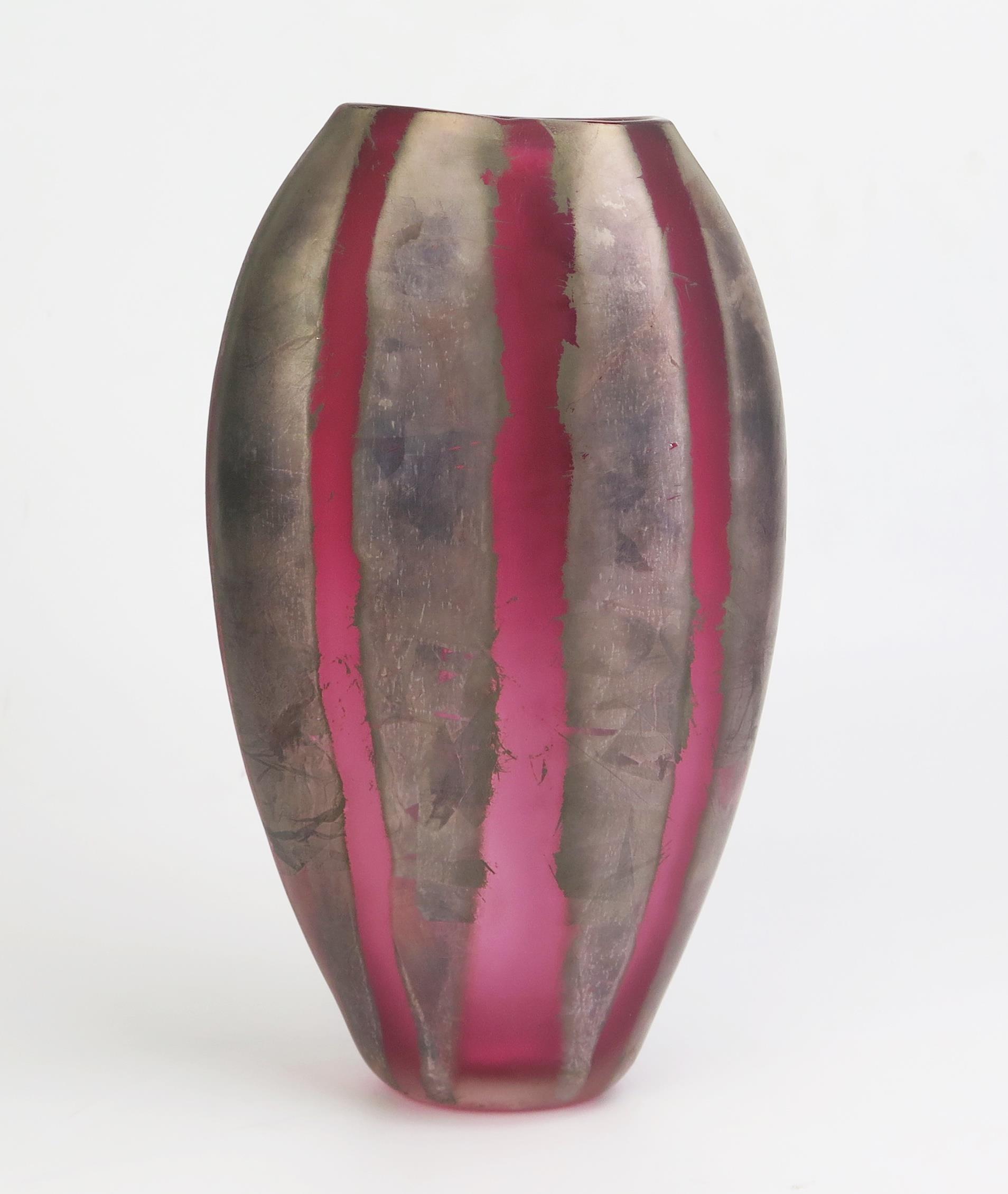 Adam Aaronson Art Glass Vase of Elongated Ovoid Form in pink with ...