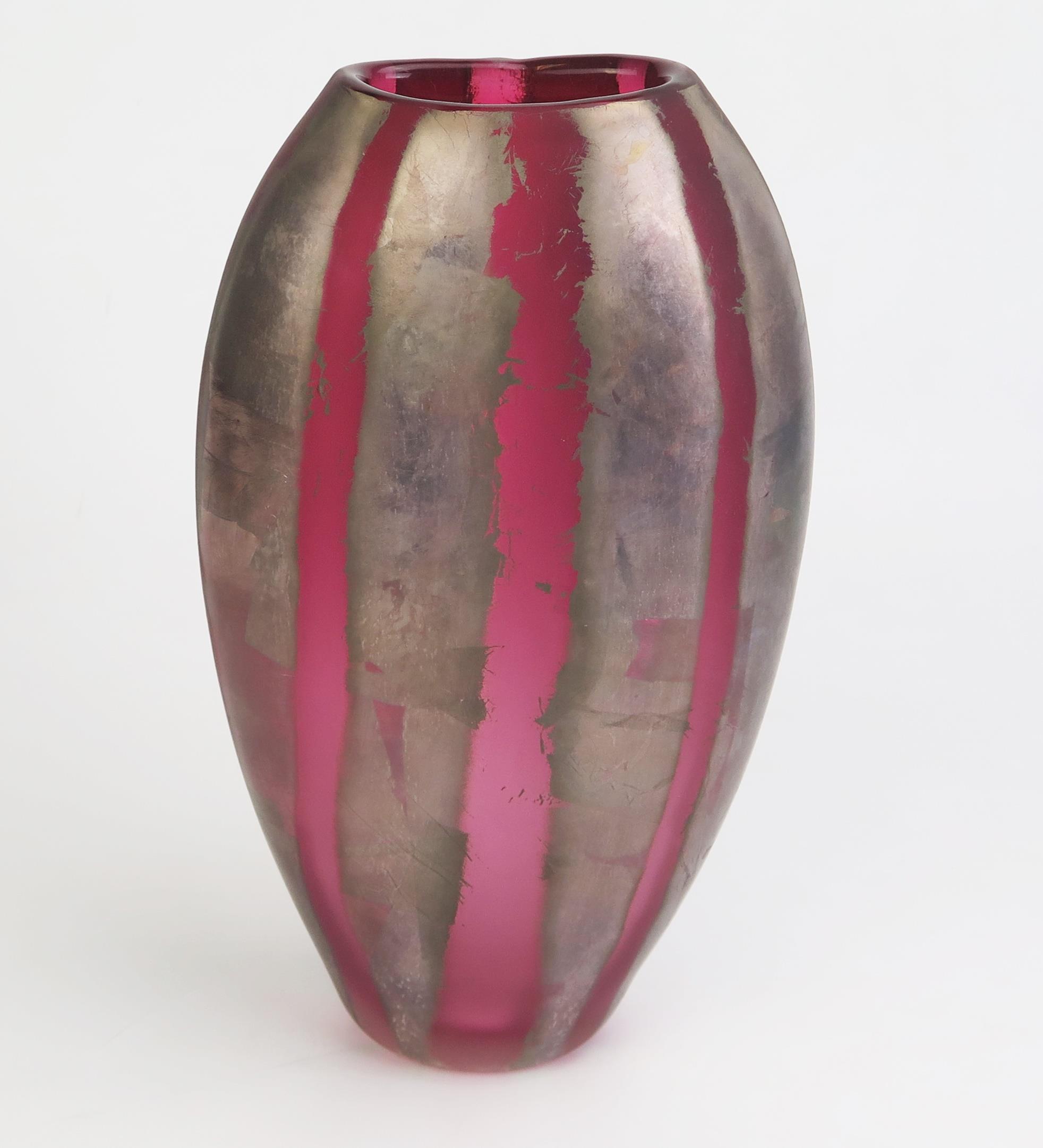 Adam Aaronson Art Glass Vase of Elongated Ovoid Form in pink with ...