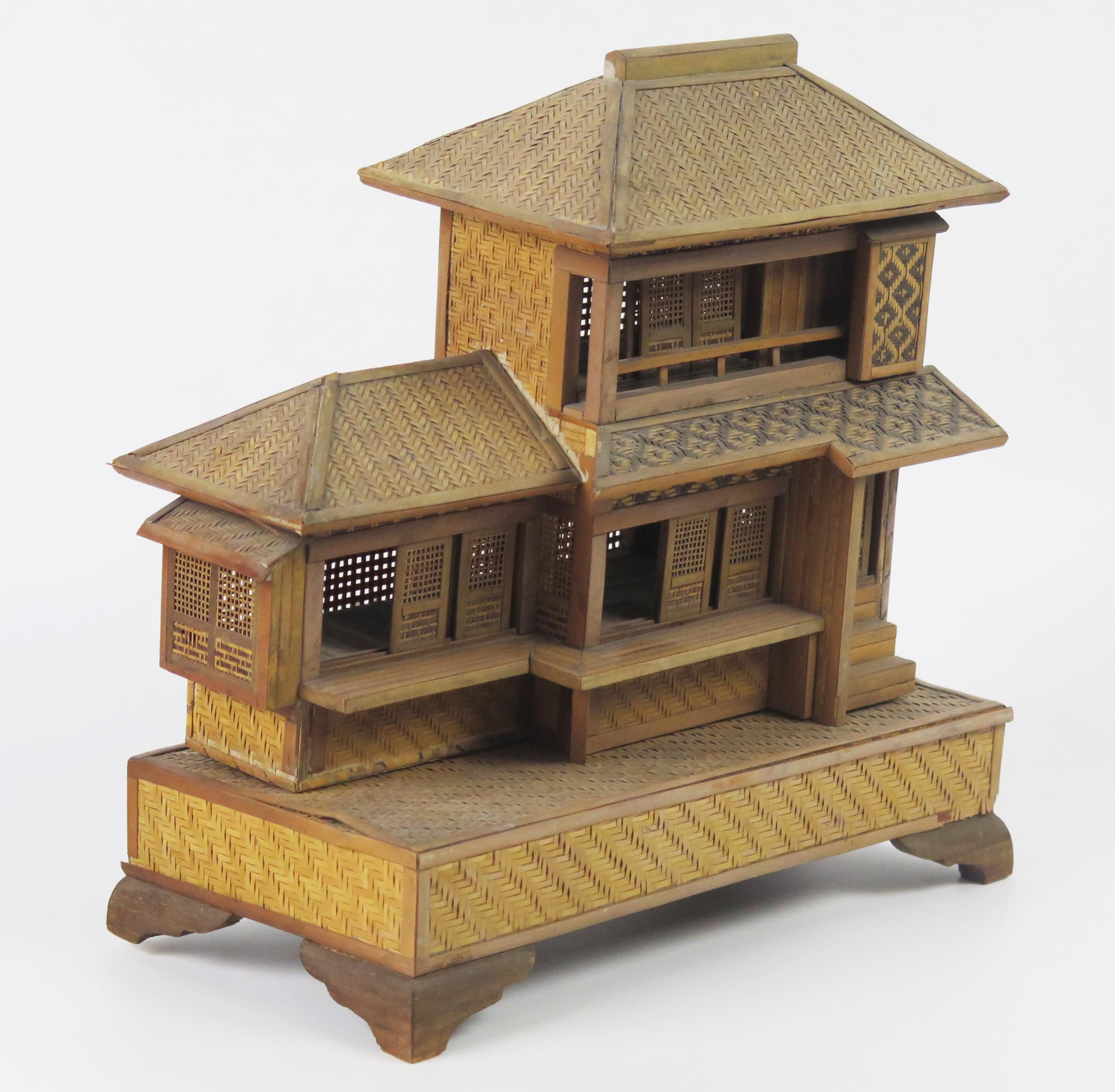 A Japanese wood model of a two storey house, with sliding doors ...