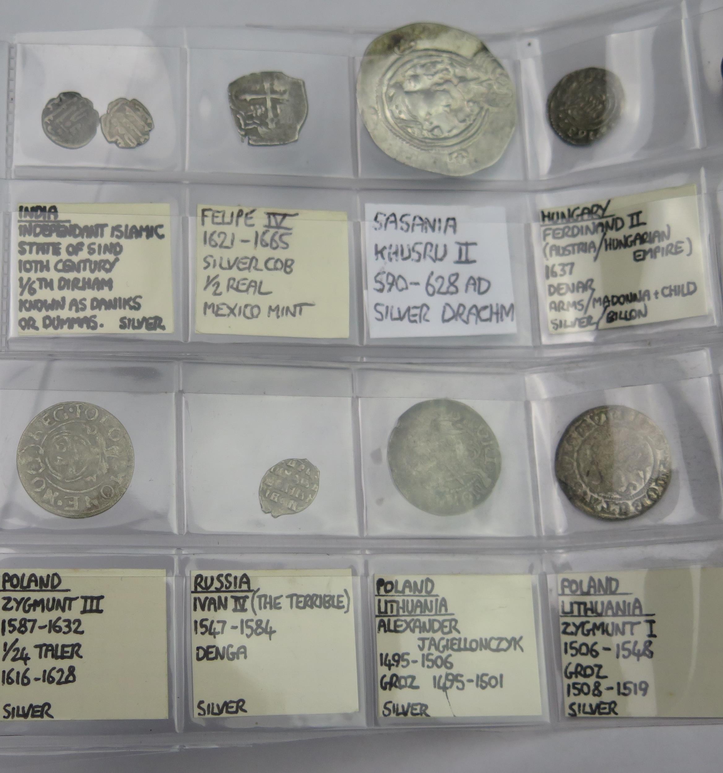 3 x strips of mainly European silver hammered coins with silver Cob 1/2 ...