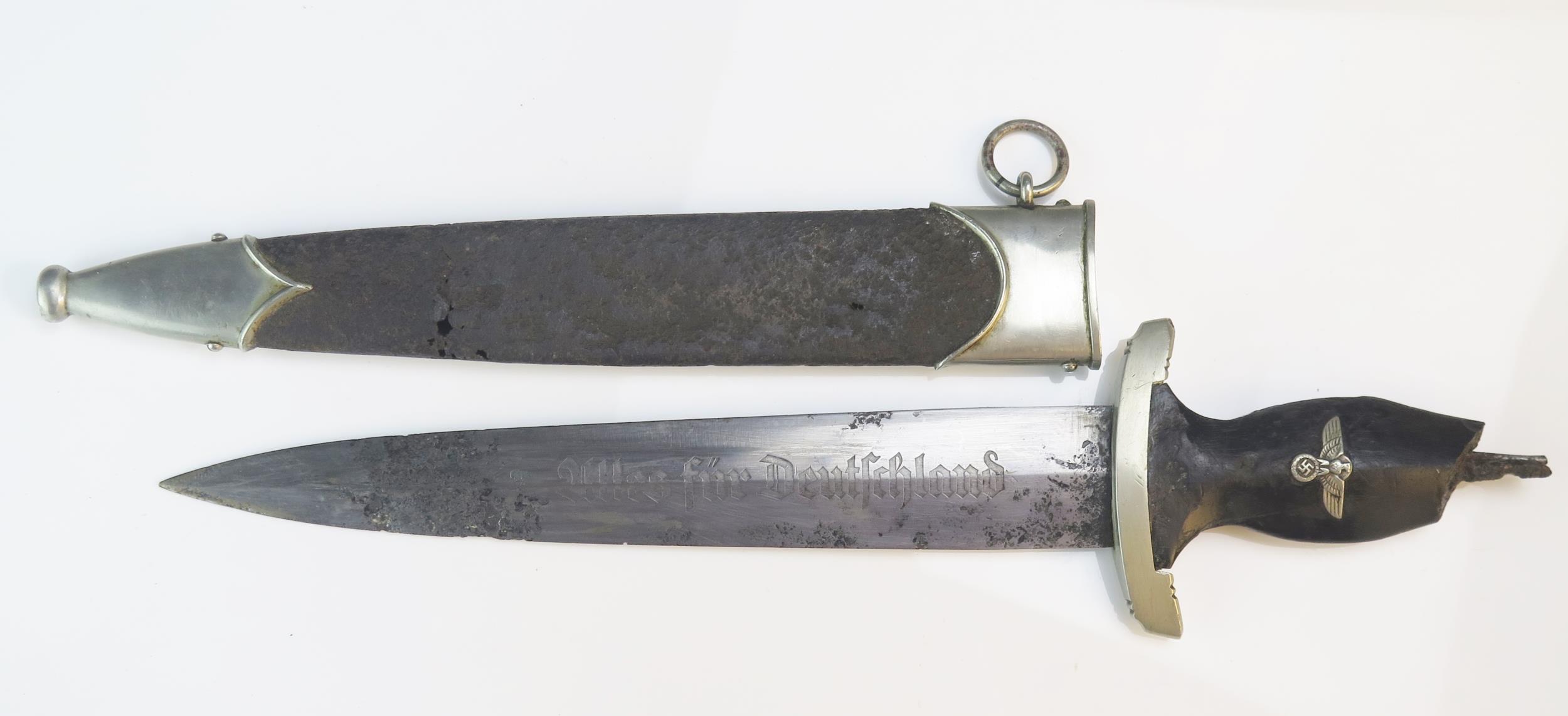A Third Reich Period SS dagger, with 22cm etched double edged blade ...