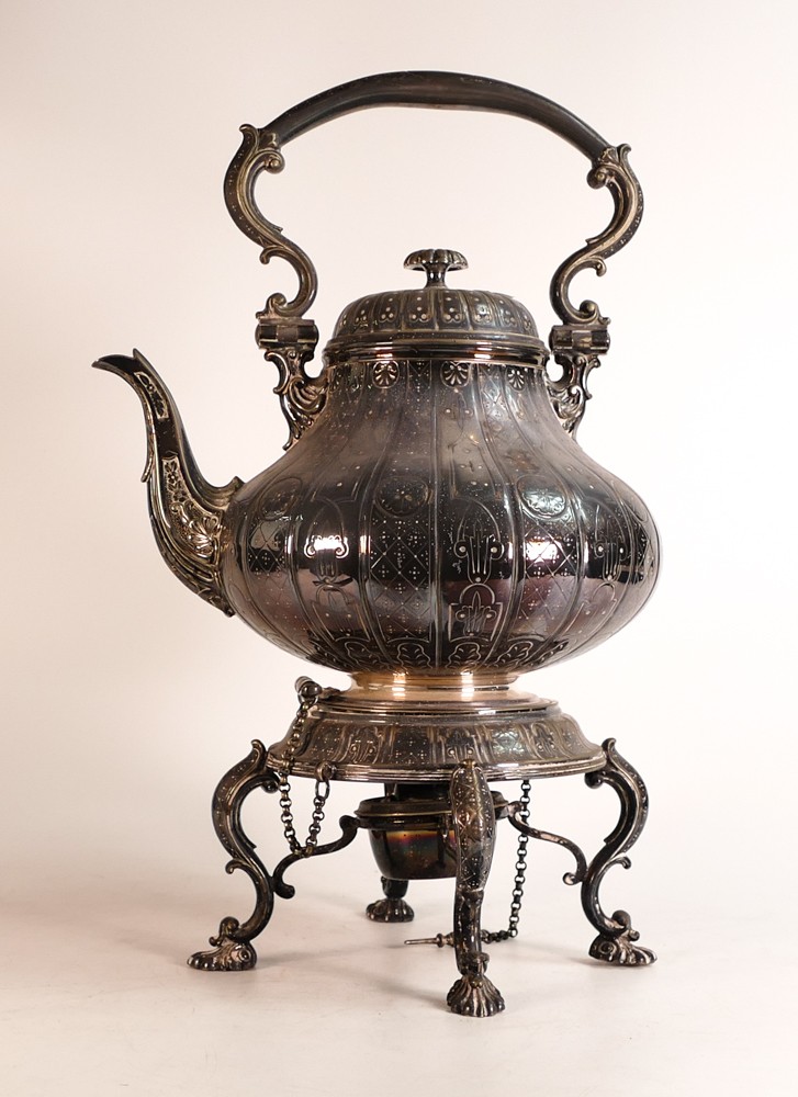 Elkington & Co. silverplated spirit kettle with burner and stand ...