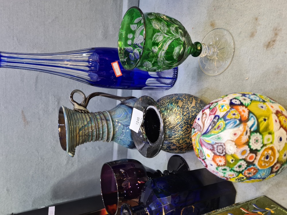 An interesting lot of glassware including a German Green glass flask ...