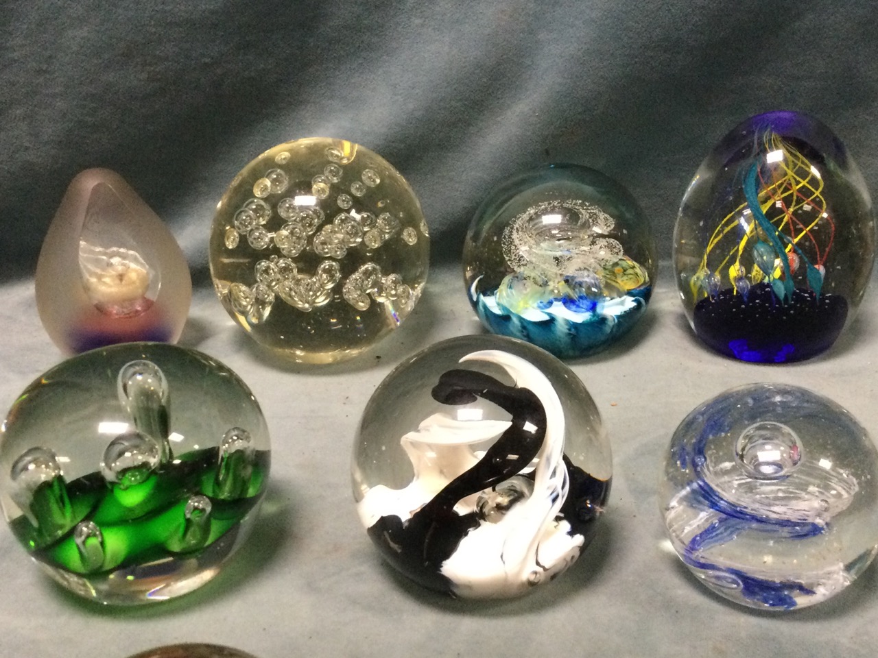 A collection of glass paperweights - Selkirk, floral, marbled, Allum ...