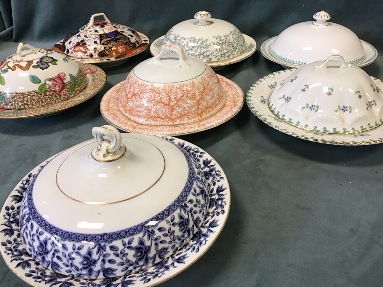 A collection of seven porcelain covered muffin dishes - Royal Worcester ...