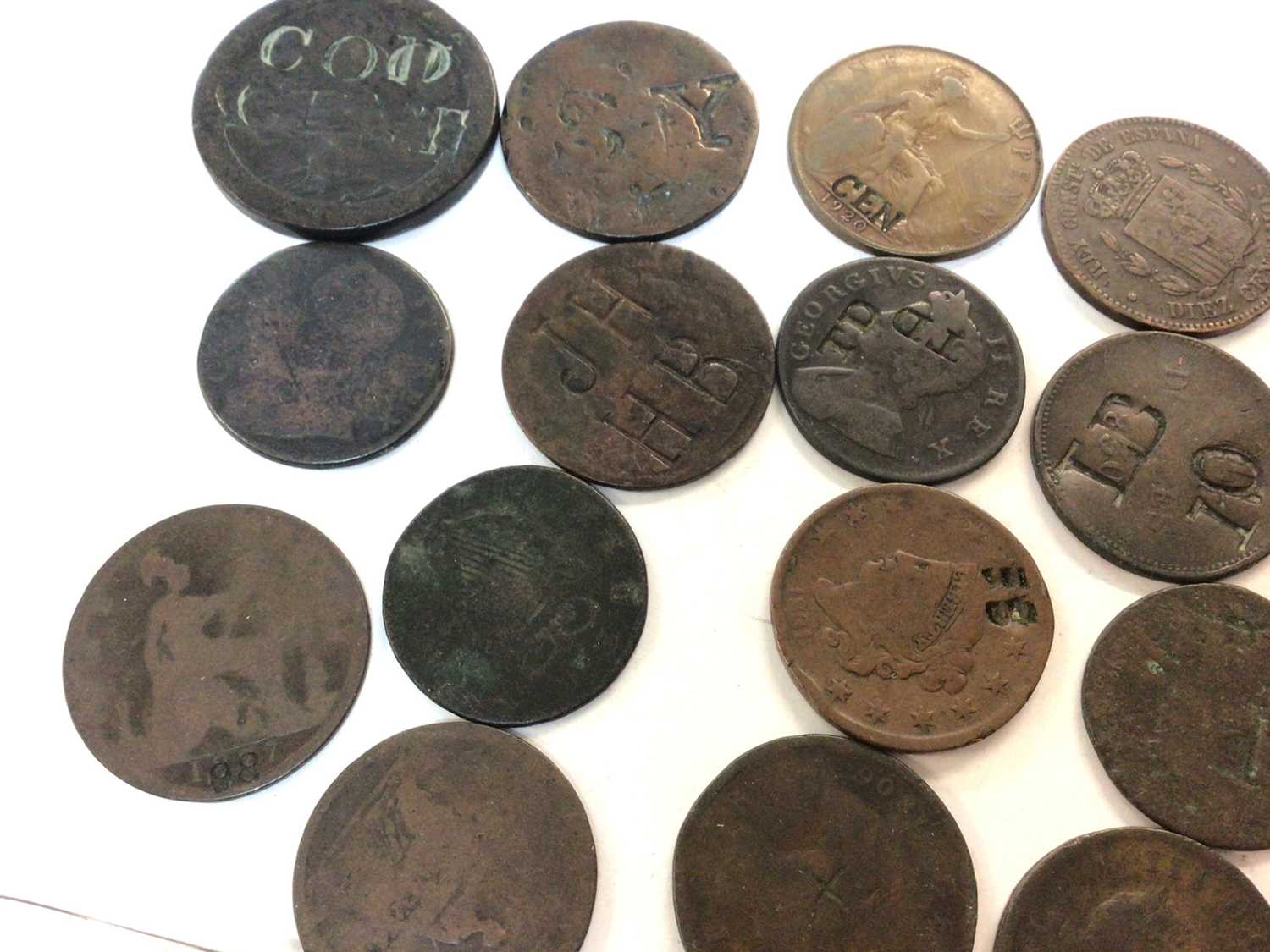 G.B. - George III copper pennies engraved for advertising purposes by ...
