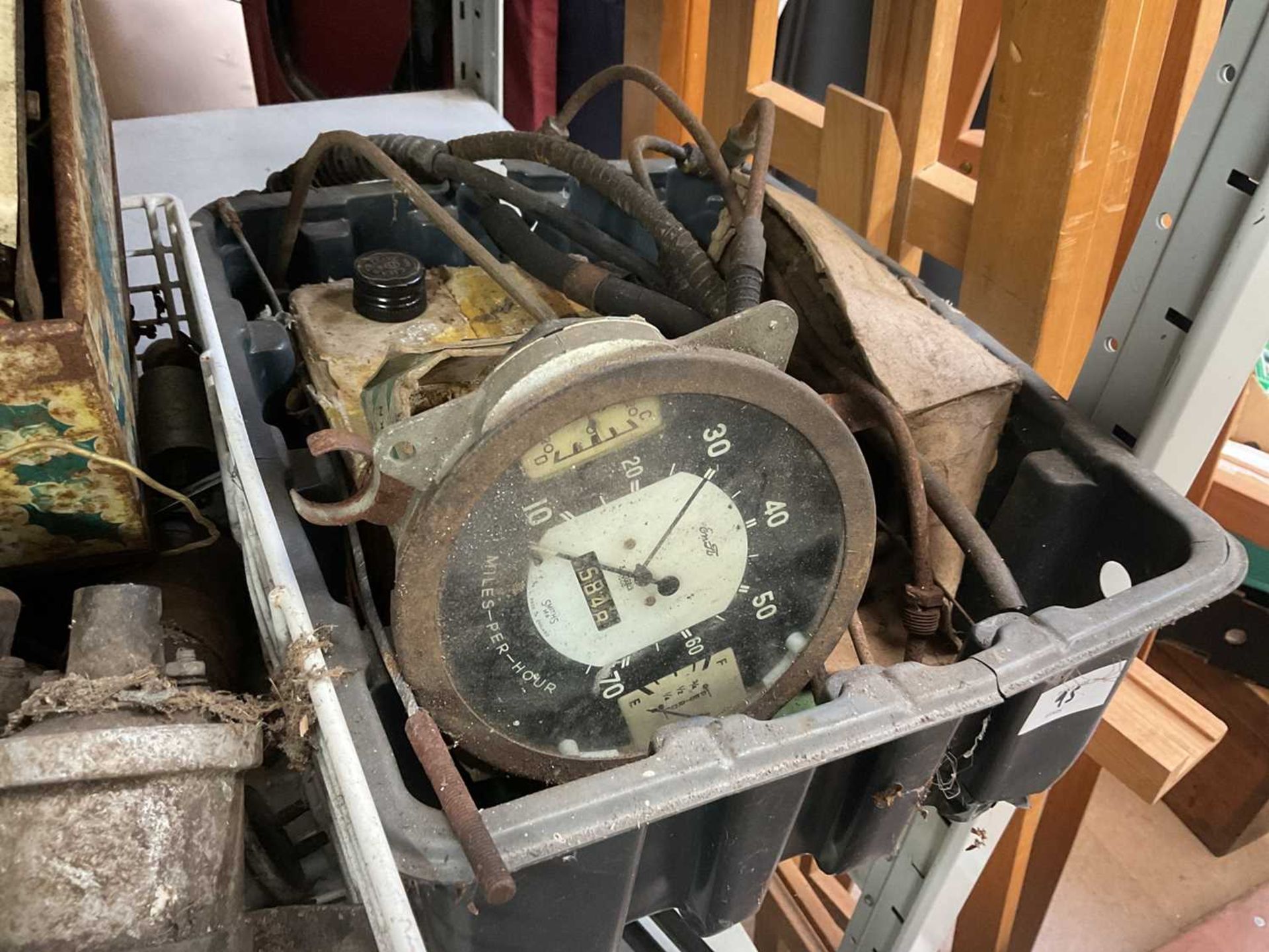 Three boxes of miscellaneous classic car parts Ford Prefect E93A, Ford ...