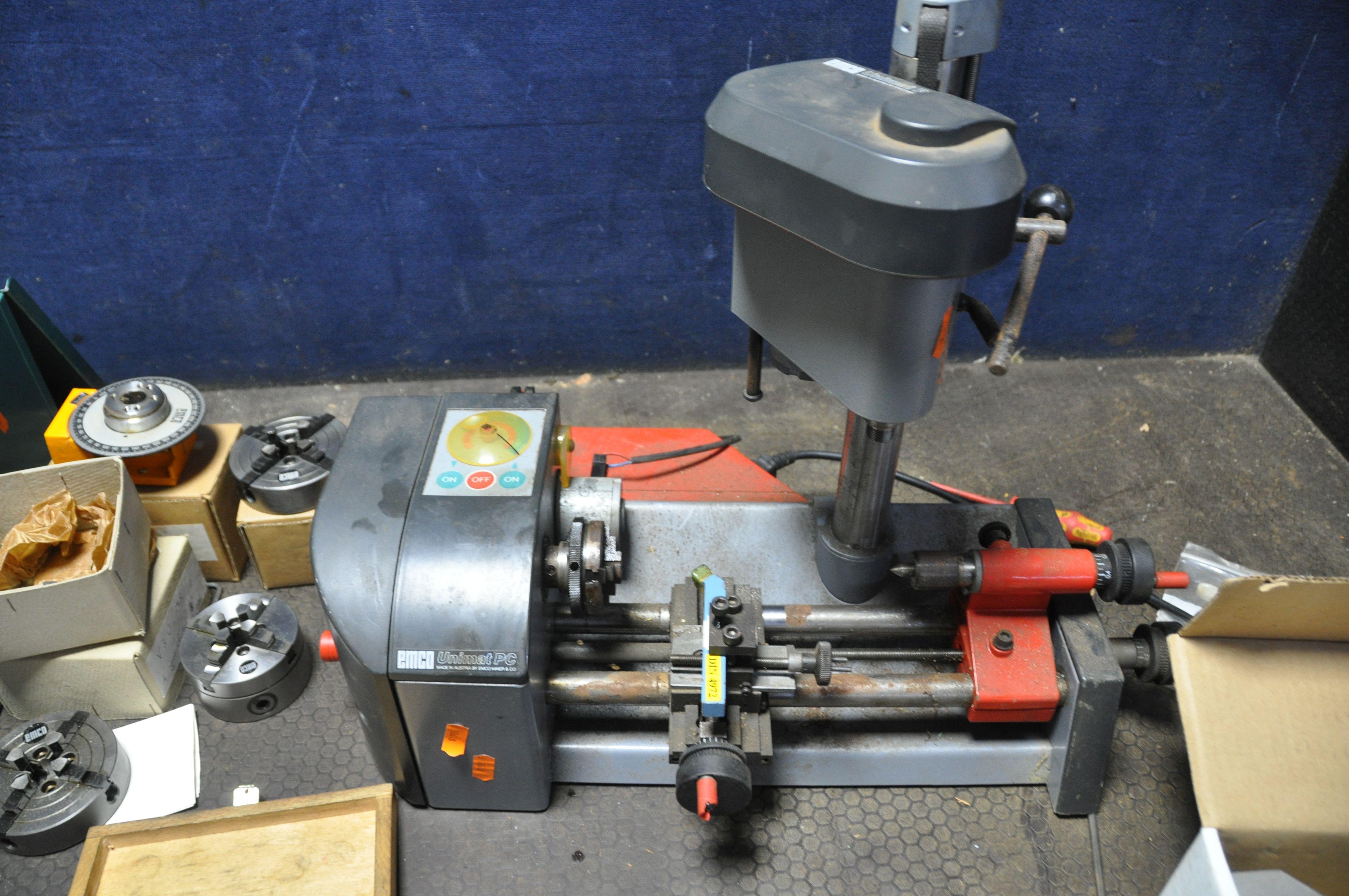 A EMCO UNIMAT PC MINIATURE LATHE WITH MILLING HEAD total length 54cm, a ...
