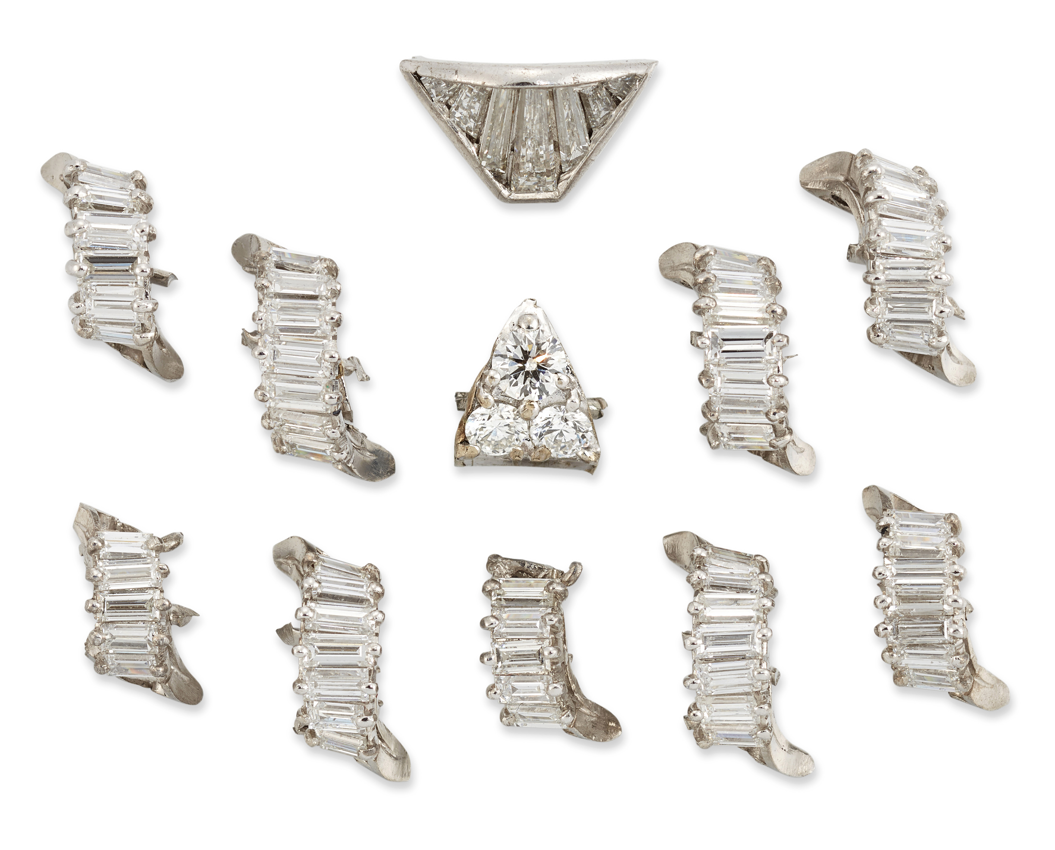 A group of diamond set collets, comprising: a quantity of baguette cut ...