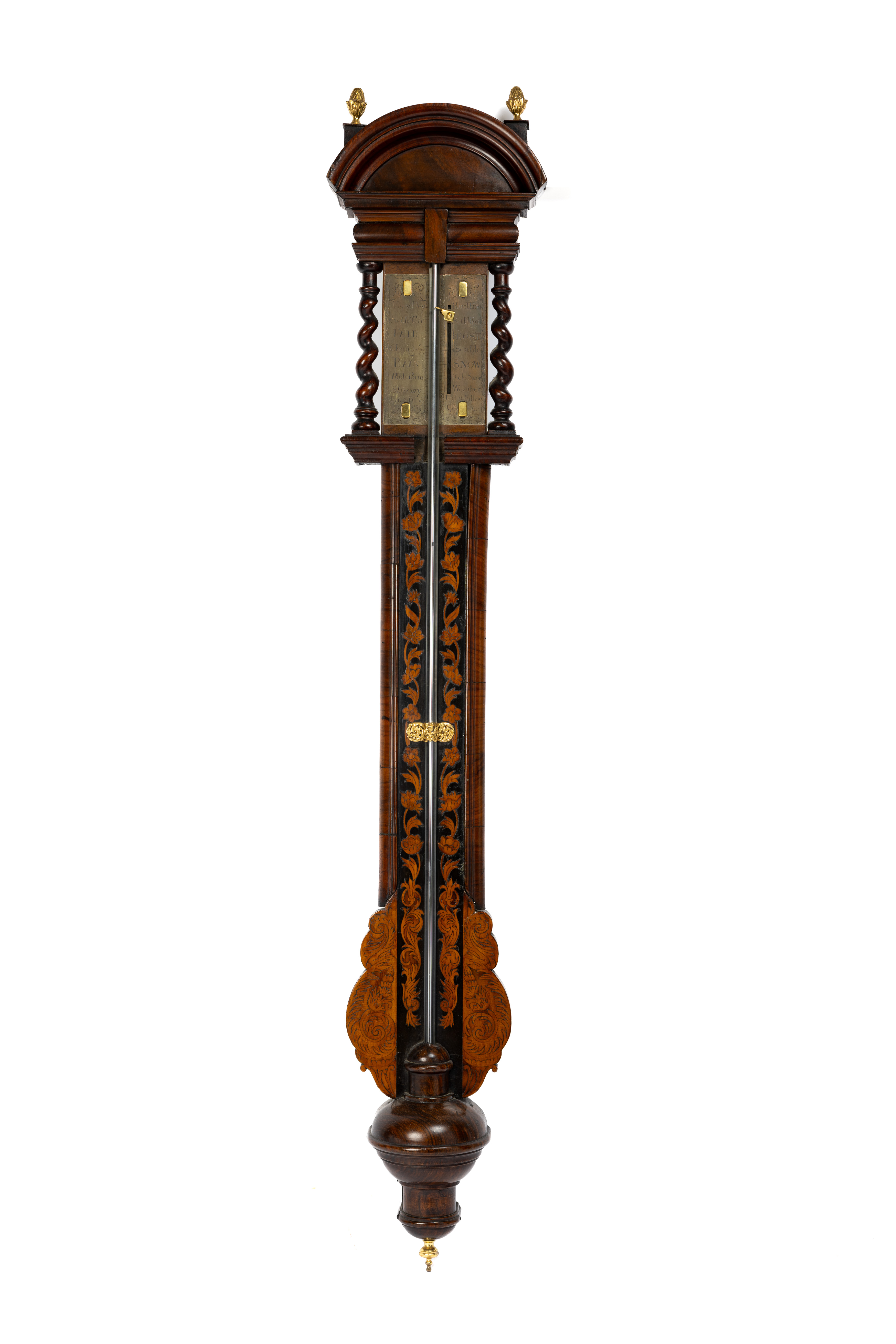 A William and Mary walnut stick barometer, late 17th century, with ...