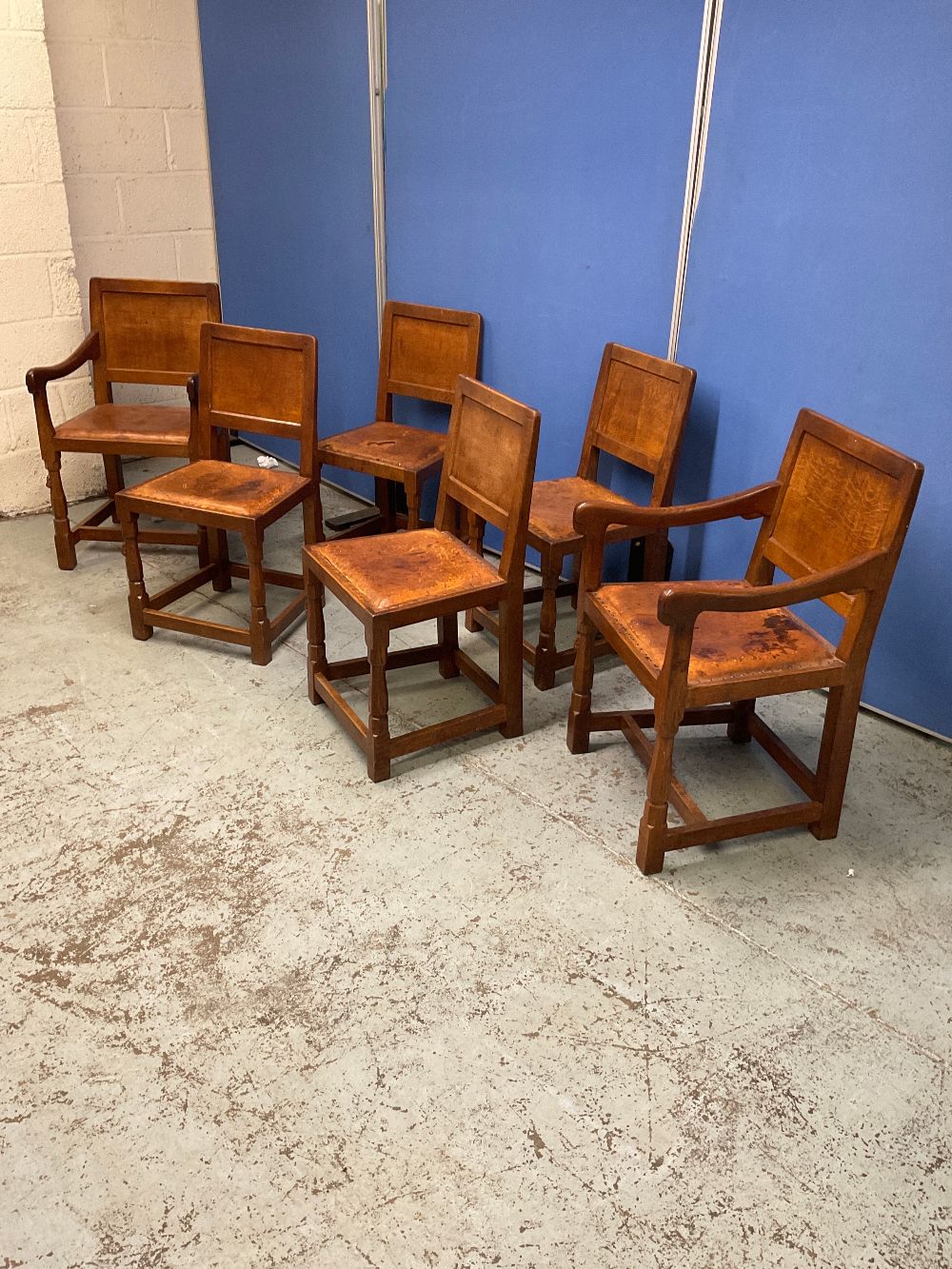 Robert Mouseman Thompson of Kilburn - a set of six (4 + 2) oak dining ...