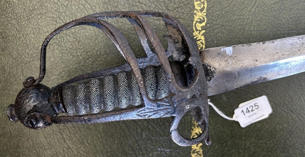 Circa mid 17th century Mortuary sword with 36" double edged blade, 42 ...