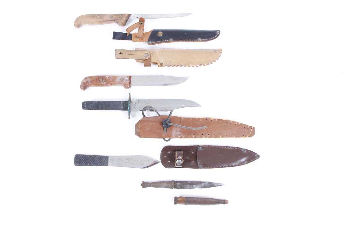 Five various knives: W. Wilkinson & Son, Sheffield 5½ ins bowie blade ...