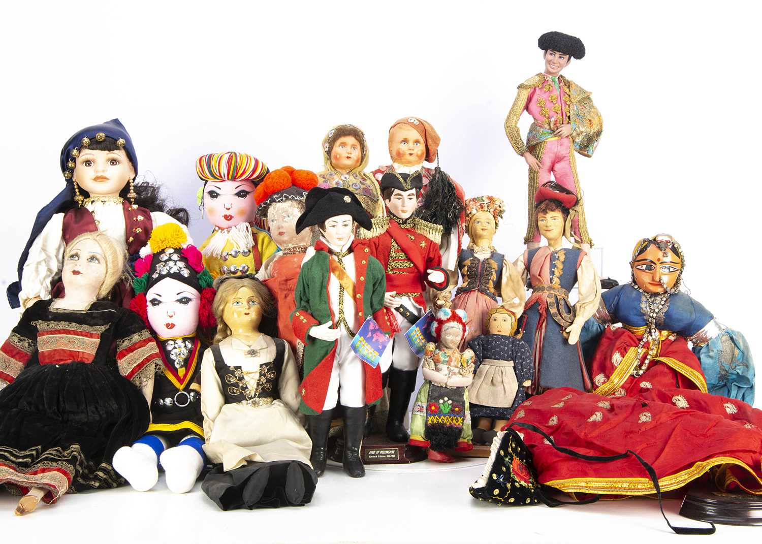 Various dolls, Greek Evelt bisque Duke of Wellington and Napoleon ...