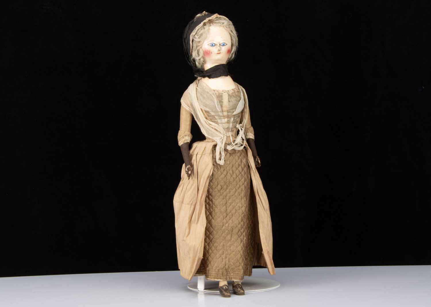 A rare and fine 1780s English wooden doll, turned and carved wooden ...
