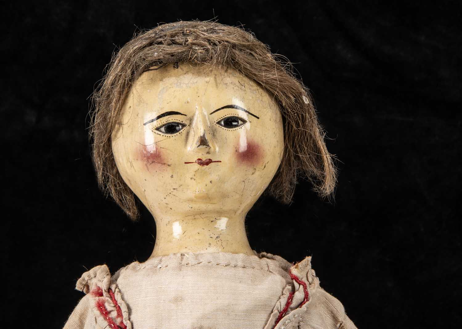 An interesting English wooden girl doll, circa 1800 turned and carved ...