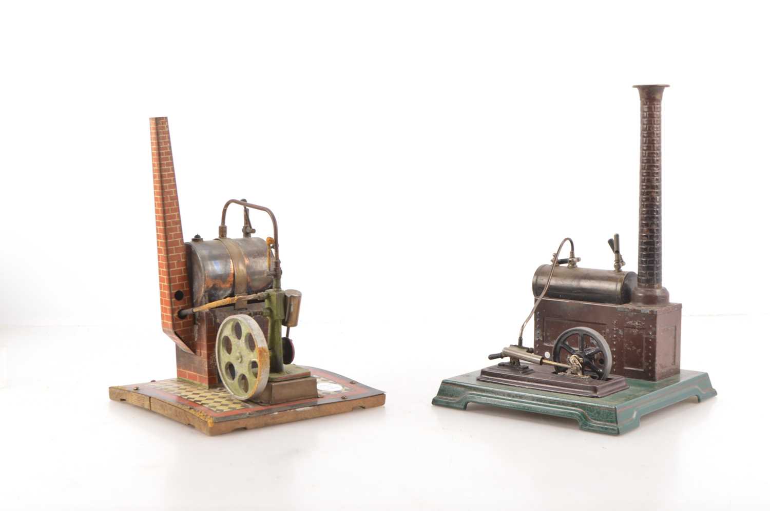 A pair of Steam plants 1) mounted on a wooden base 7.5 inches square ...
