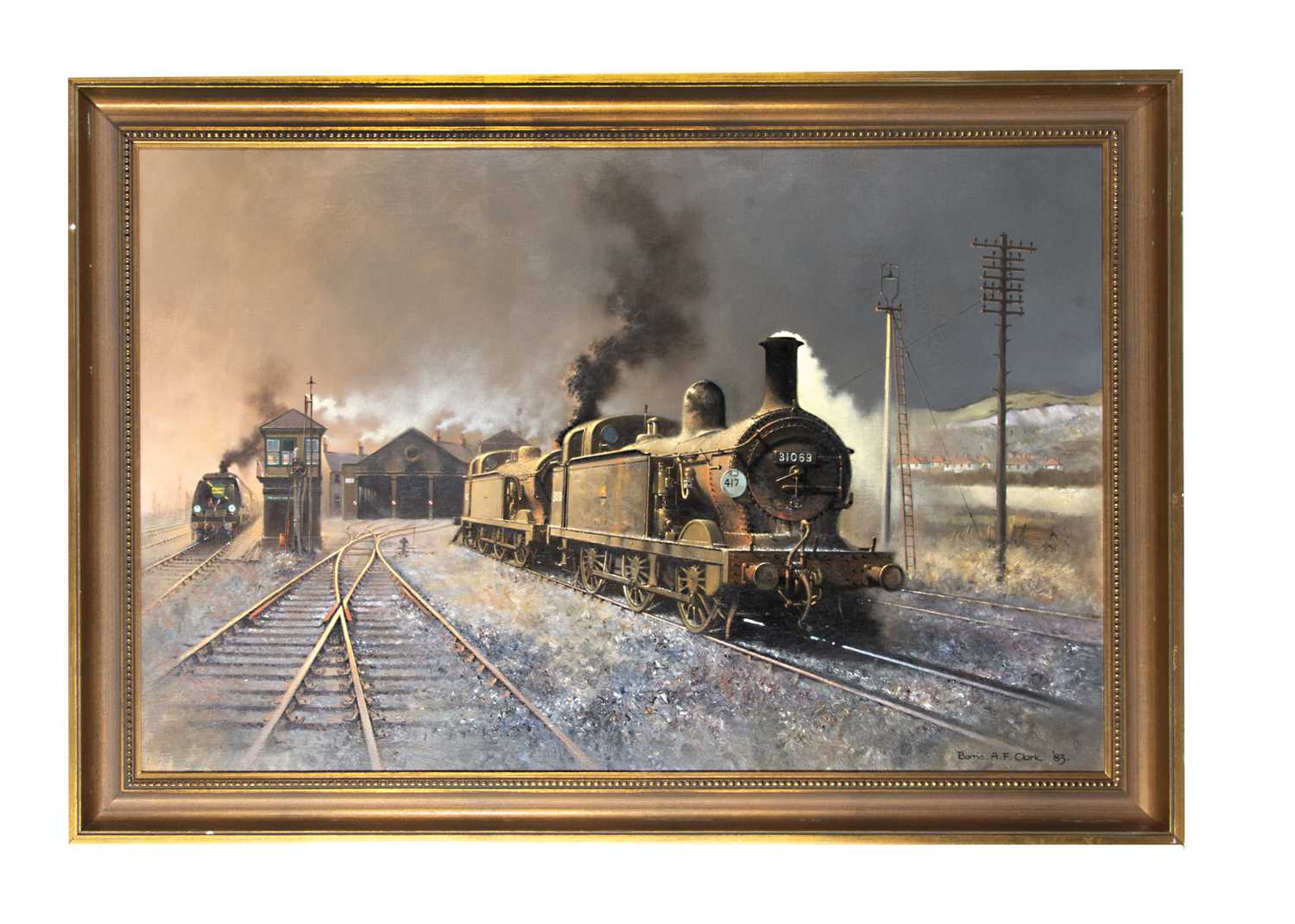 Oil on Canvas Steam Engines and The Golden Arrow at Folkestone Junction ...