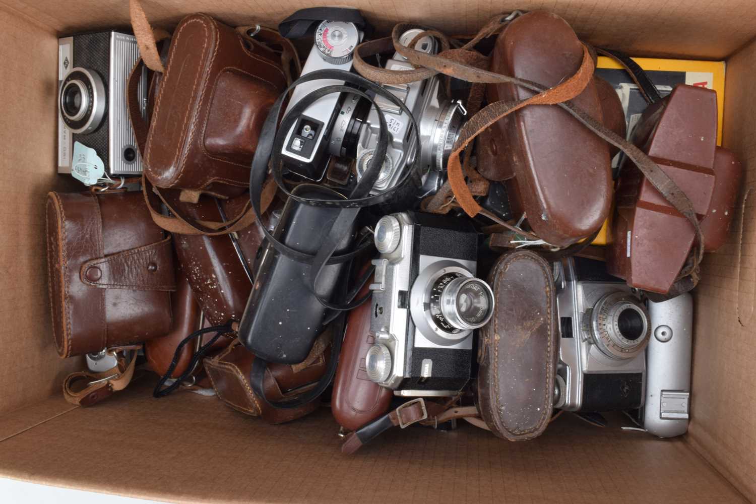 A Box of Viewfinder Cameras, manufacturers include Agfa, Ilford ...