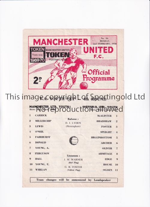 MANCHESTER UNITED Single sheet programme for the home FA Youth Cup tie ...