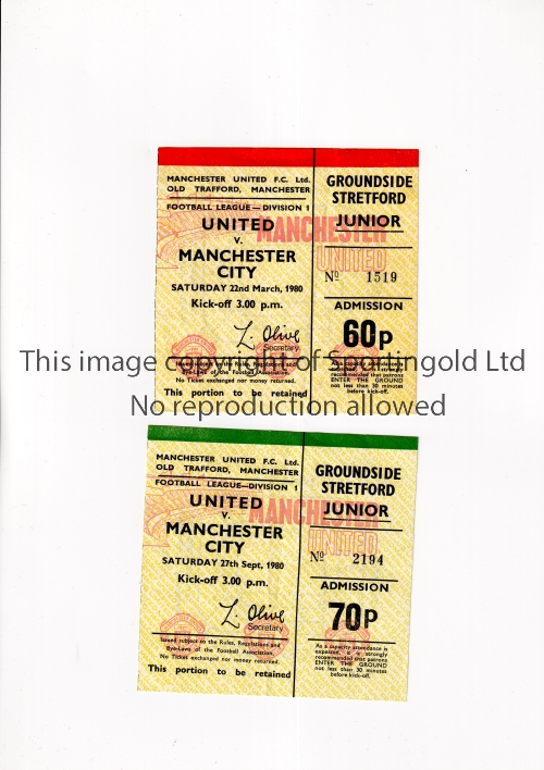 MANCHESTER UNITED Tickets for the home League matches v Manchester City ...