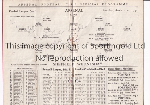 ARSENAL Programme for the home League match v Sheffield Wednesday 21/3 ...