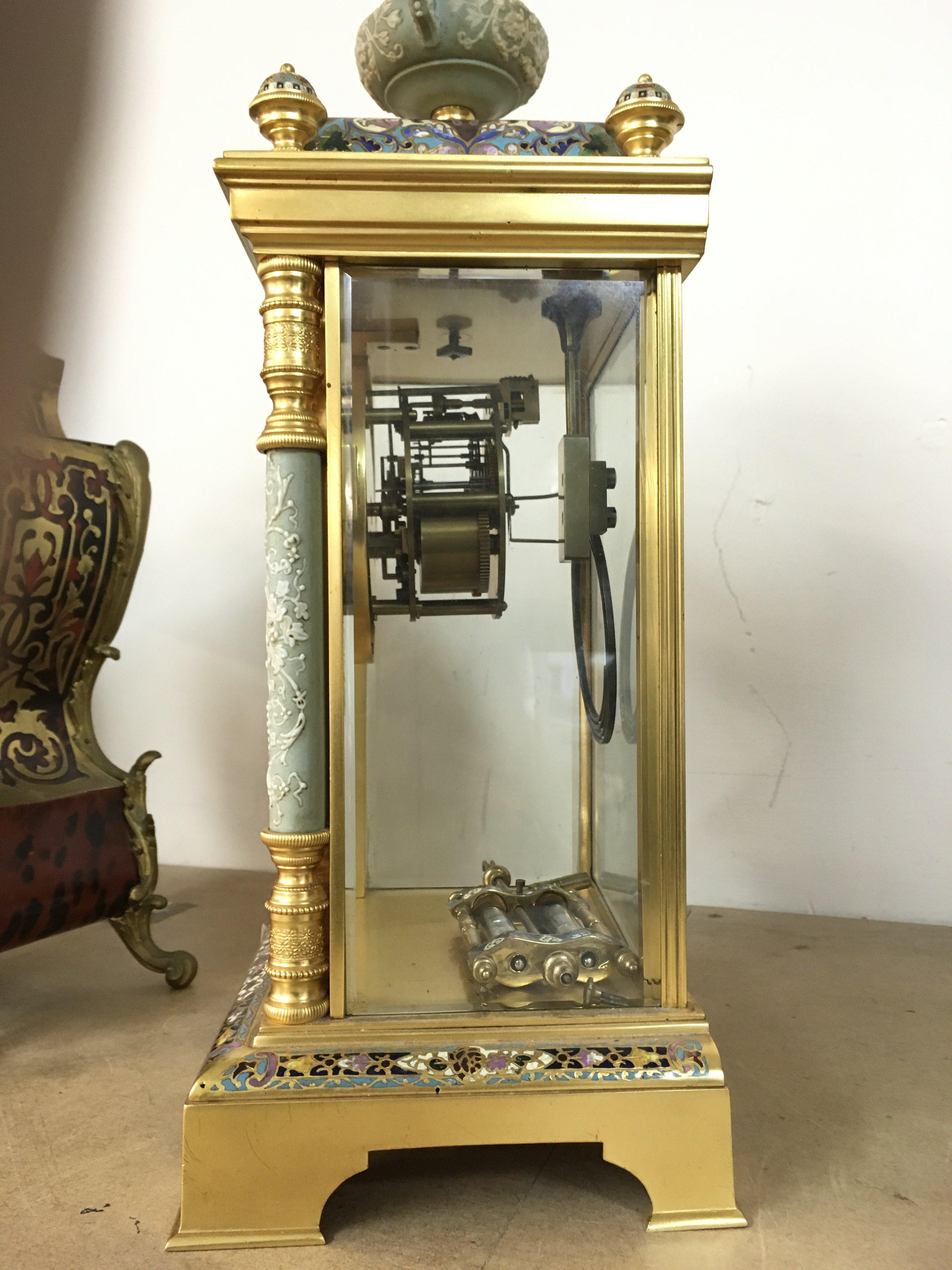 A french 19th century 4 glass guilt mantle clock with enamel inlay and ...