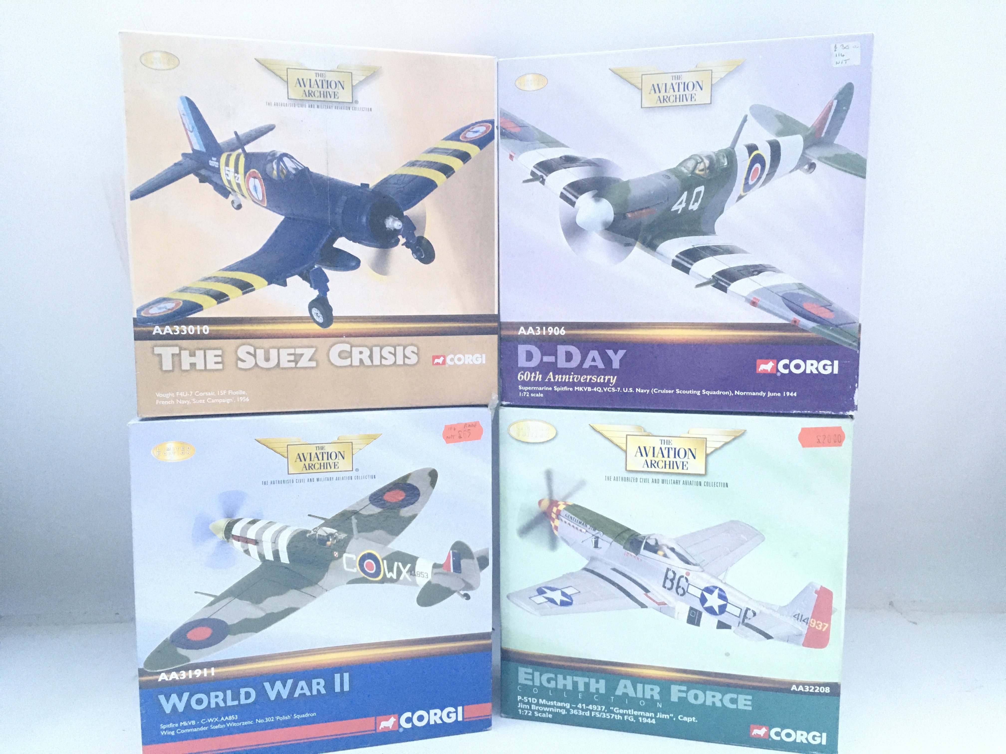 4 Boxed Corgi Aviation Archive Aircraft. A Vought F4U-7 #AA33010. A ...