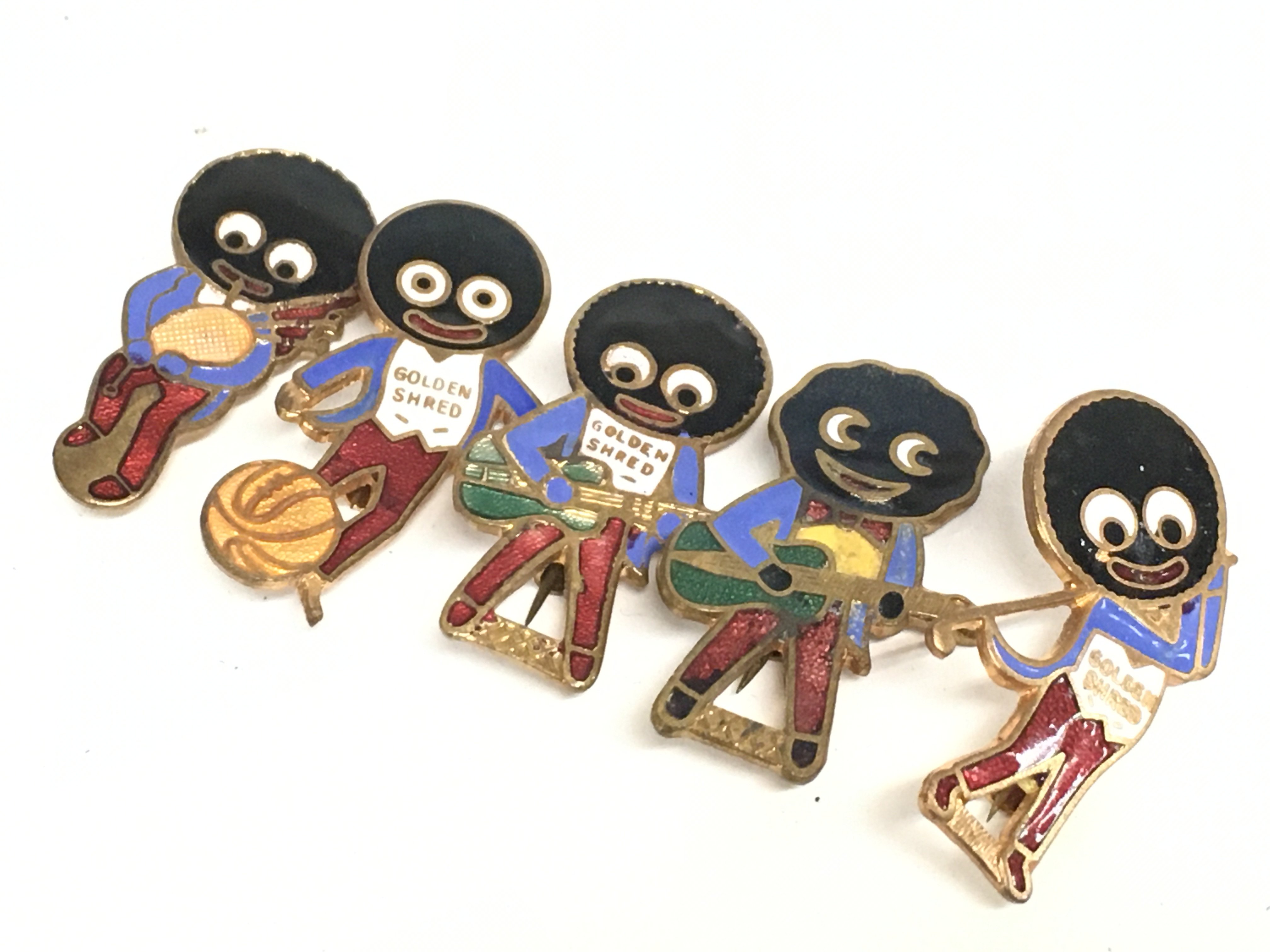 Five vintage enamel Rev Gomm Golden Shred golly badges. Postage ...