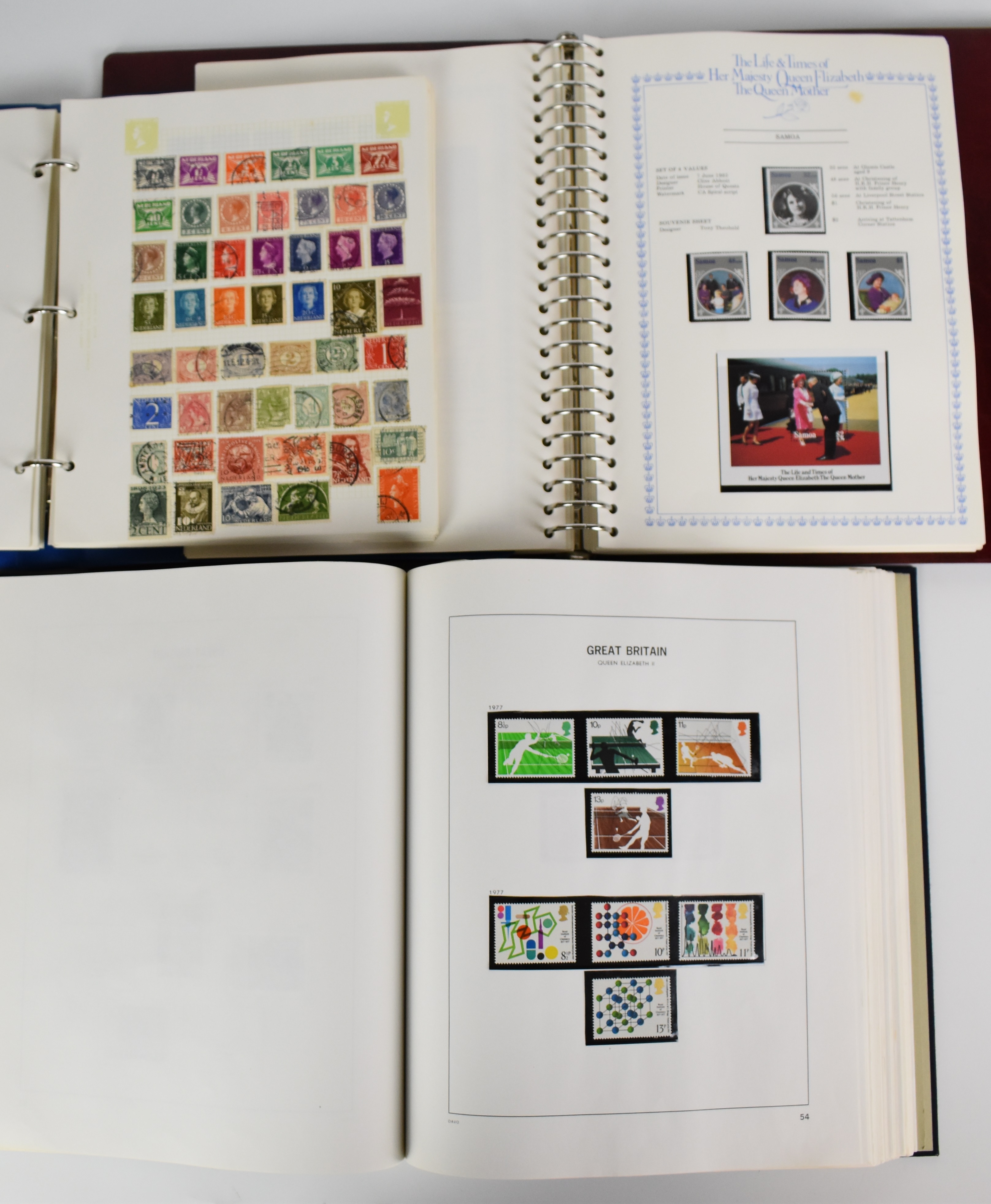 Three stamp albums including the Davo GB 1840-1993 pages, sparsely ...