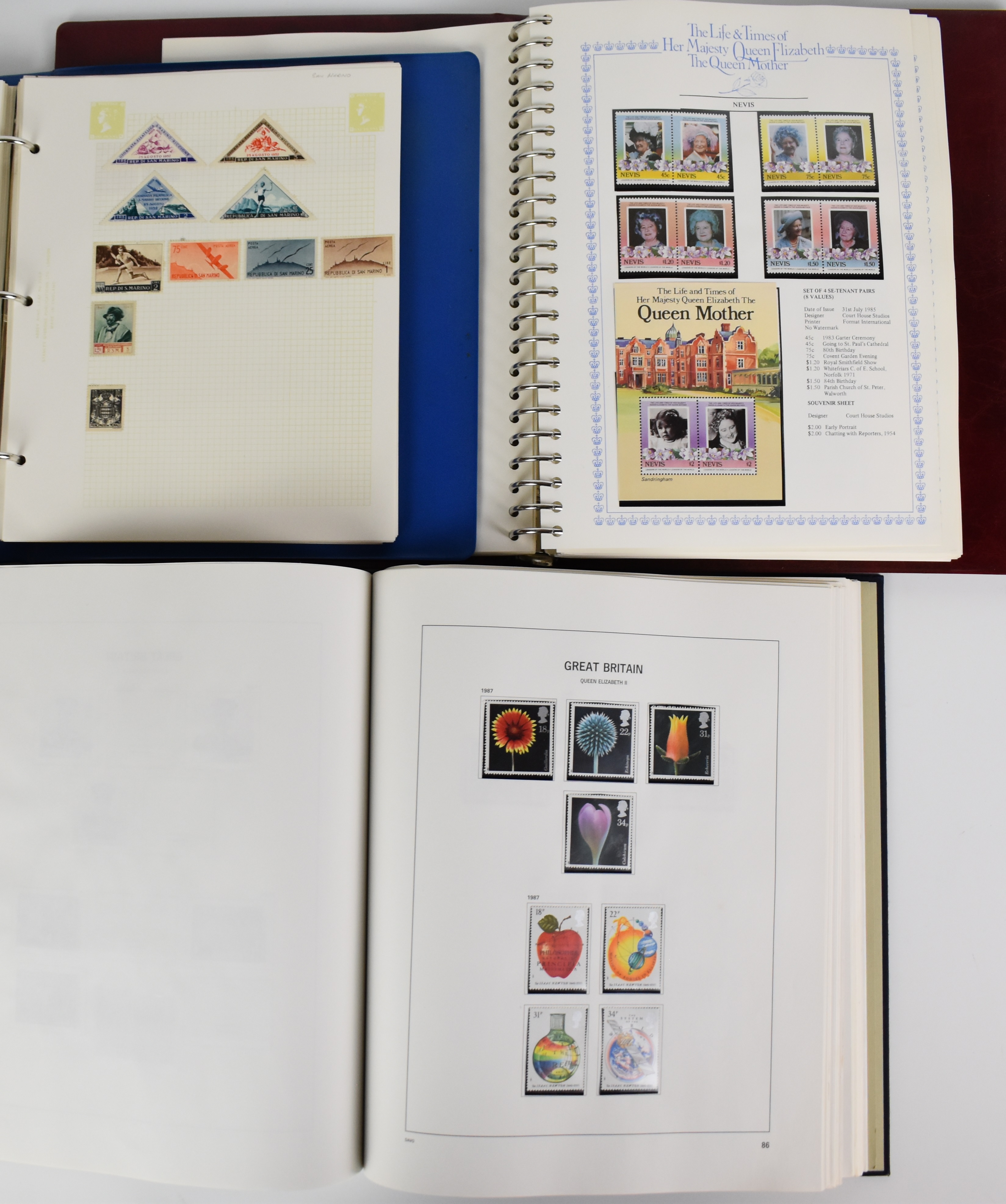 Three stamp albums including the Davo GB 1840-1993 pages, sparsely ...